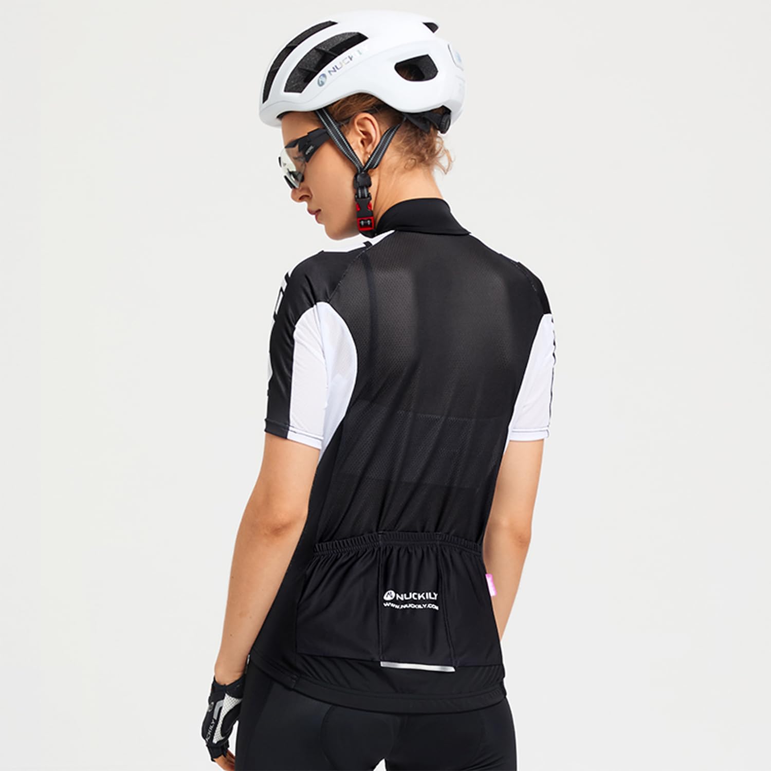 NUCKILY Women's Cycling Jersey Short Sleeve with 3 Pockets Bike Bicycle Clothing Biking Riding Shirts Cycle Wear White