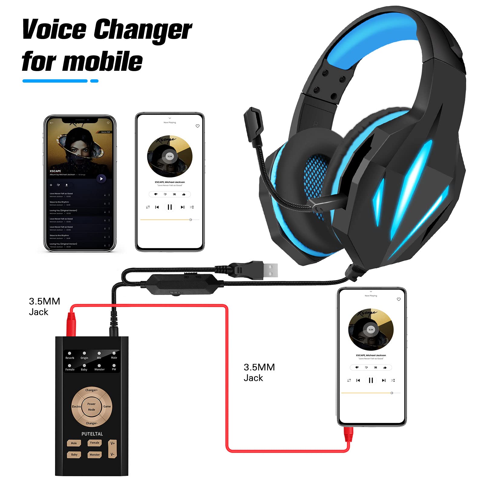 PUTELTAL Adjustable Gaming Voice Changer Disguiser for PS4/Xbox one/S/X/PS5/Computer/Laptop/Smart Phone & More (S-P50-03)