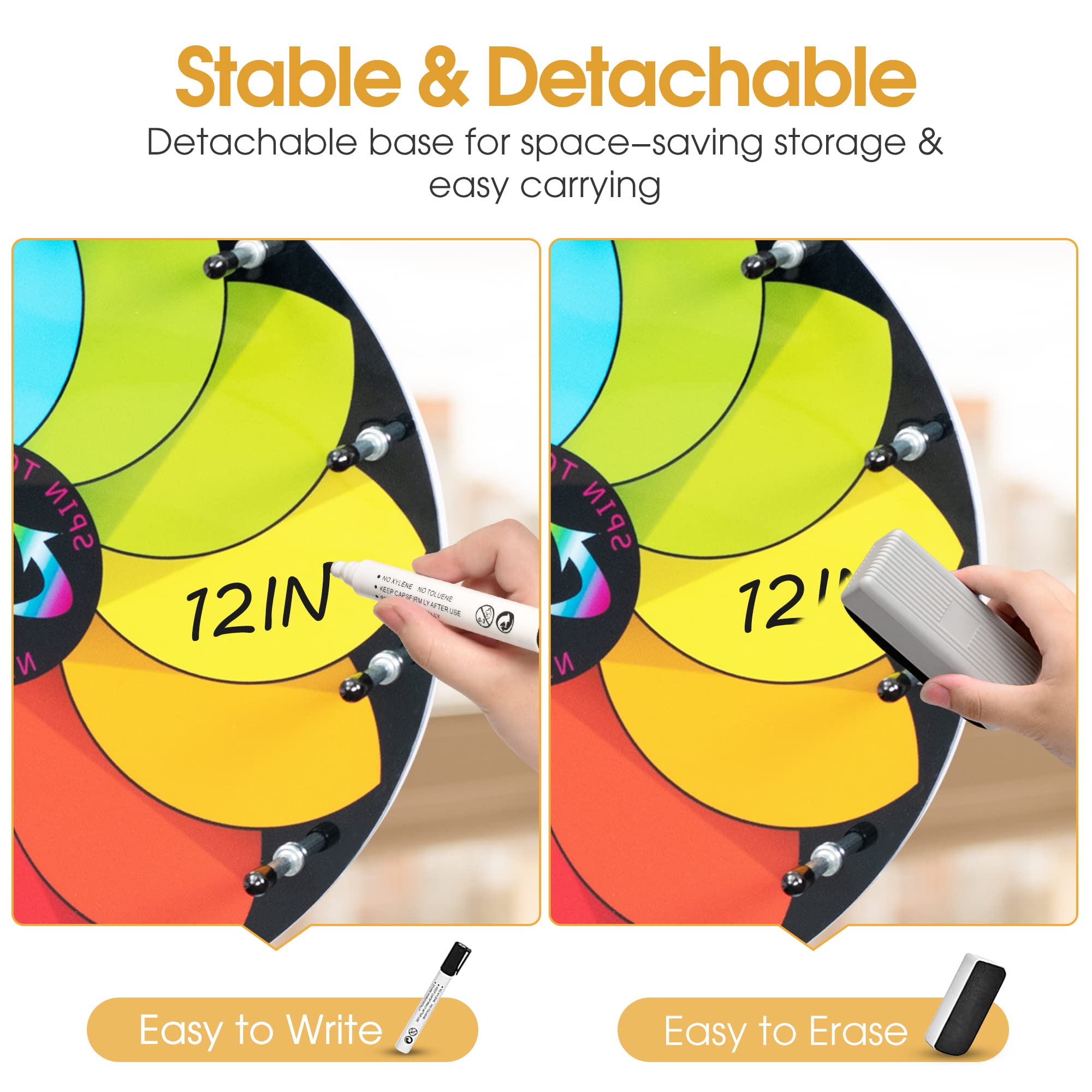 XvmeiMym 12 inches Spinning Prize Wheel, 12 Slots Tabletop Spinner - Heavy Duty Base Roulette Wheel for Carnival, Trade Show, Win Fortune Spin Games