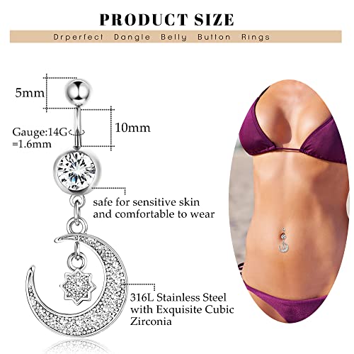 THUNARAZ 14G Belly Button Rings Dangle Cute Navel Ring Snake Heart Skull Hand with Opal Clear CZ Belly Button Rings for Women Belly Piercing Pack