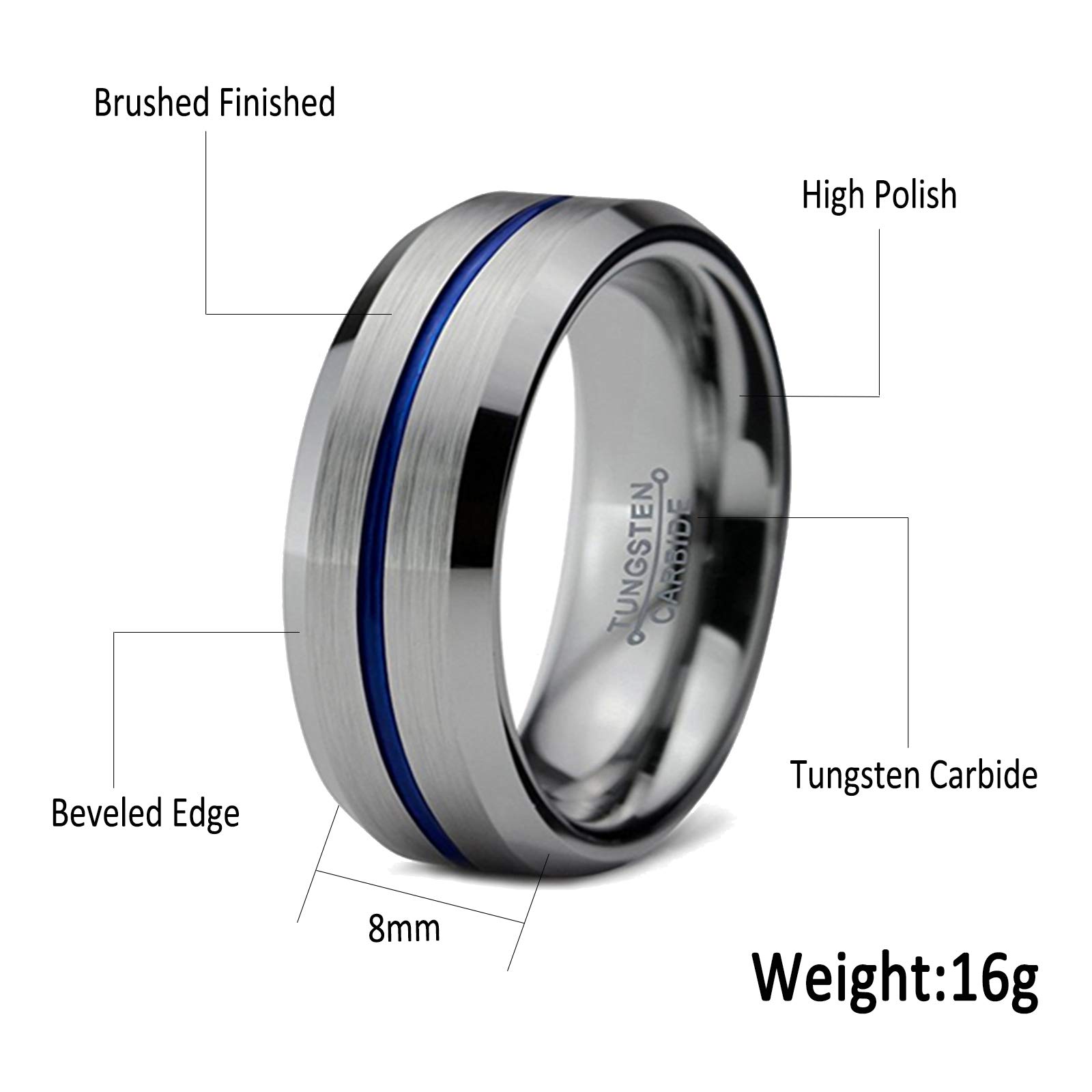 Newshe Wedding Rings Set for Him and Her Women Men Tungsten Bands Sterling Silver Blue Line Cz 5-13 (Women's Size 7 & Men's Size 10)