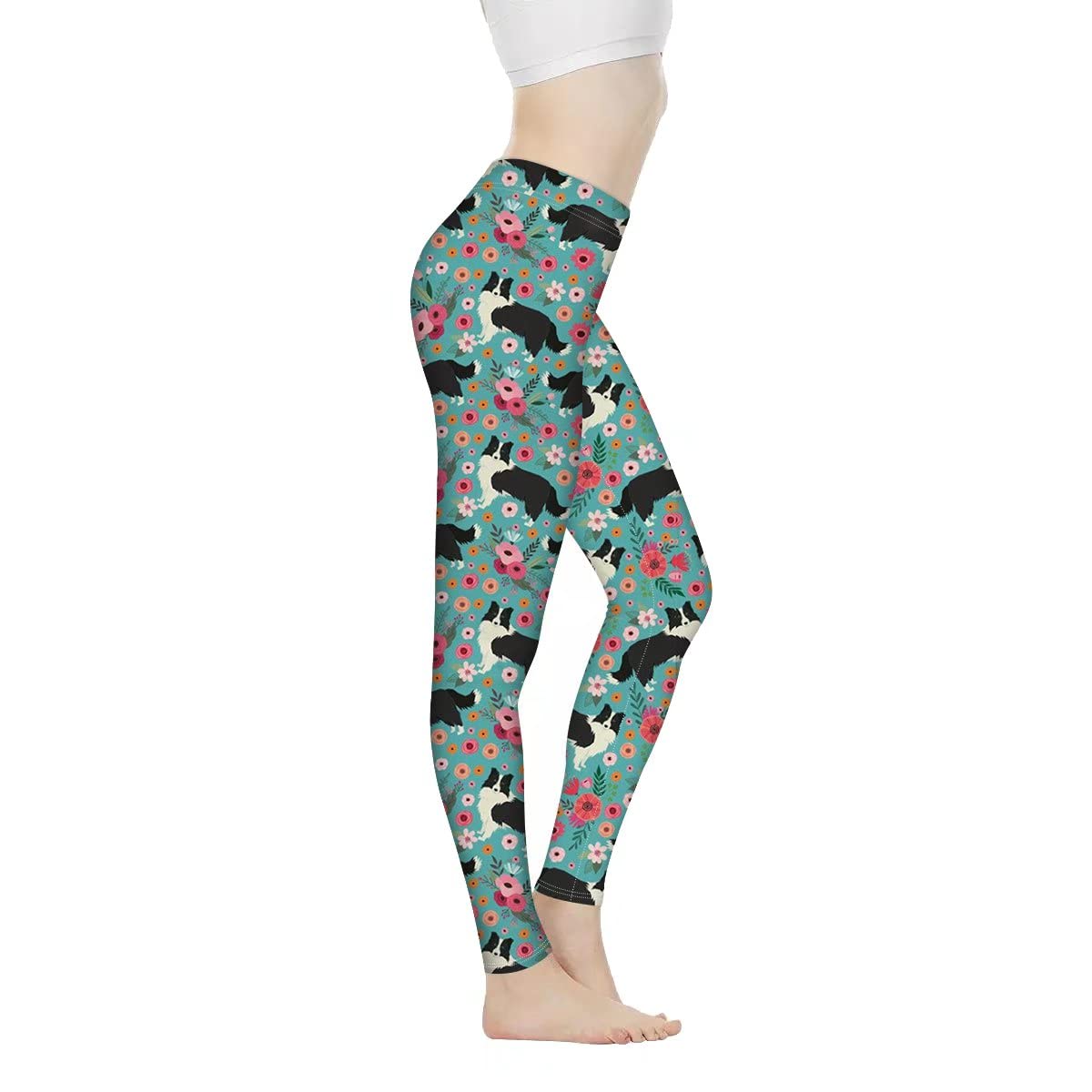 NDISTIN Novelty Border Collie Print Gym Yoga Seamless Pants for Women Tummy Control Leggings Running Pants Athletic Exercise Fitness Leggings Sports Clothes Stretchy High Waist Activewear Pants L