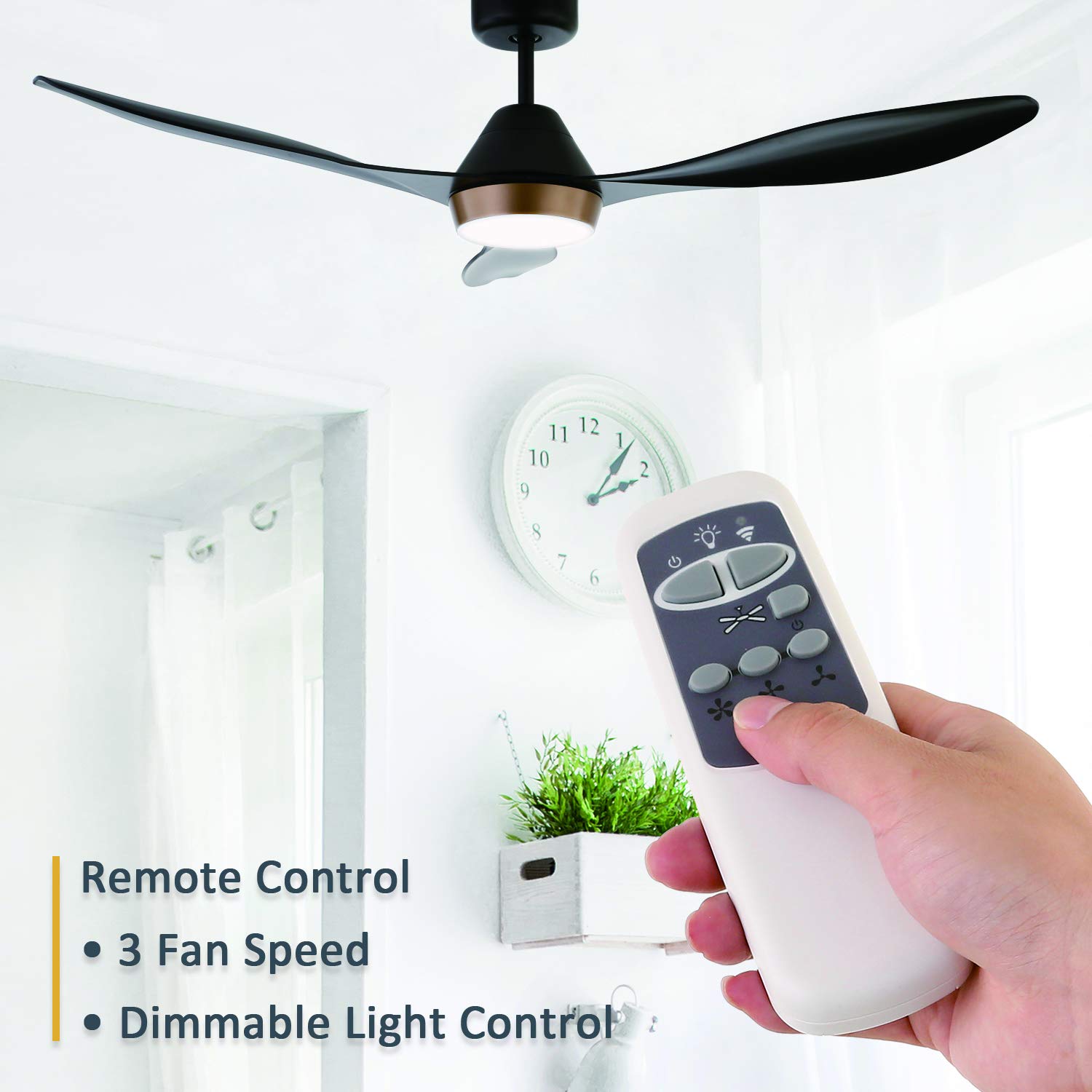 Nocolliny 52" Modern Ceiling Fan with Dimmabke LED, Quiet DC Motor and Remote Control