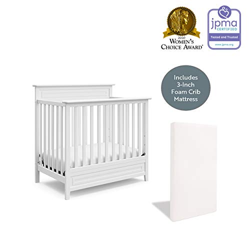 Storkcraft Petal 4-in-1 Convertible Mini Crib (White) β GREENGUARD Gold Certified, Converts to Daybed and Twin-Size Bed, Includes Bonus 2.75-inch Mini Crib Mattress, Mini Crib with Mattress Included