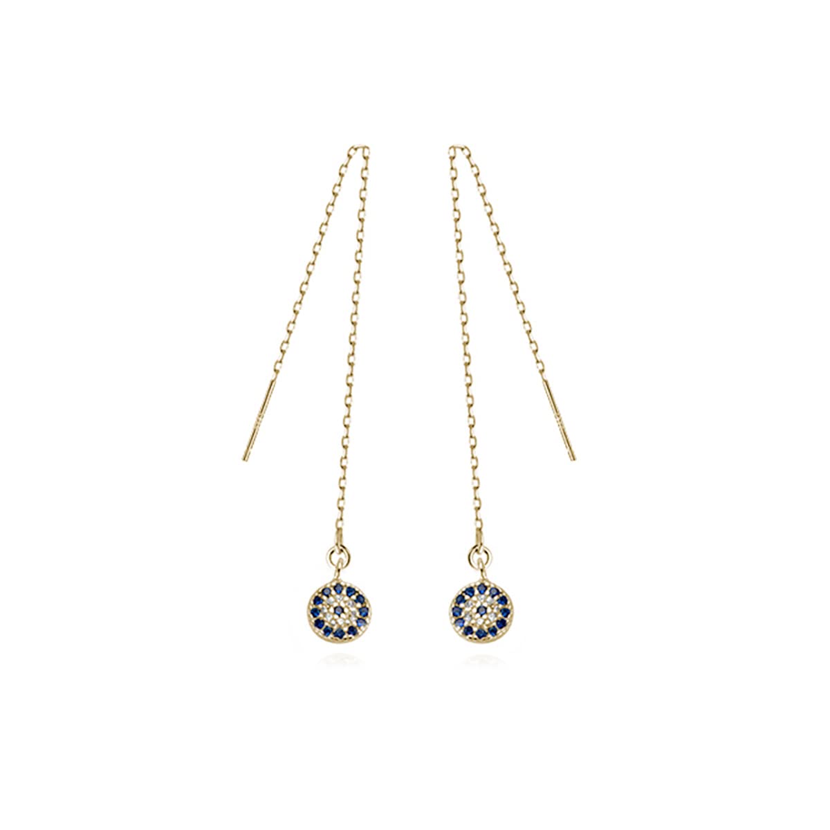 Reffeer 925 Sterling Silver Evil Eye Chain Earrings Studs for Women Evil Eye Dangle Earrings Chain (A-Silver)