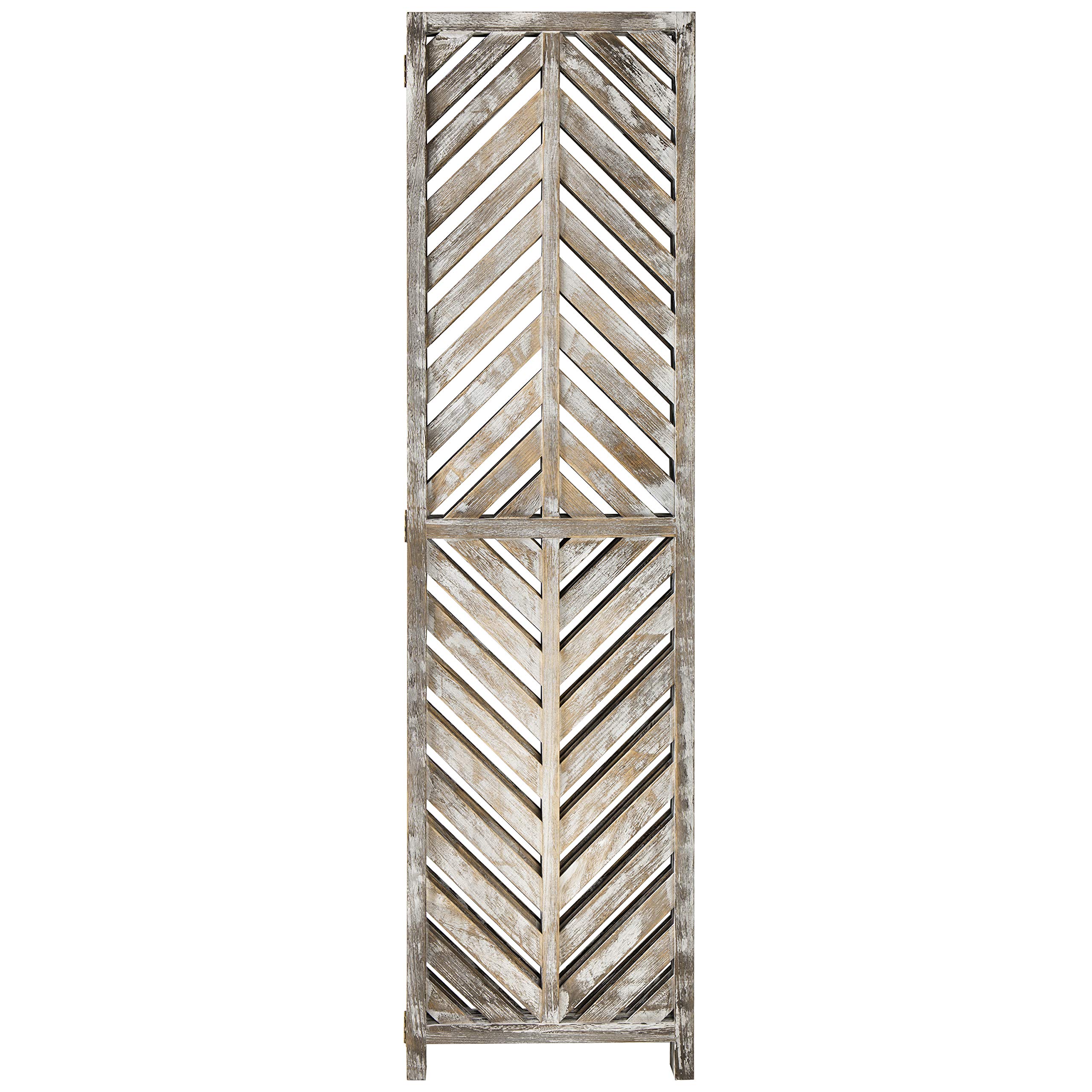 MyGift 3-Panel Solid Whitewashed Wood Folding Aloha Room Divider