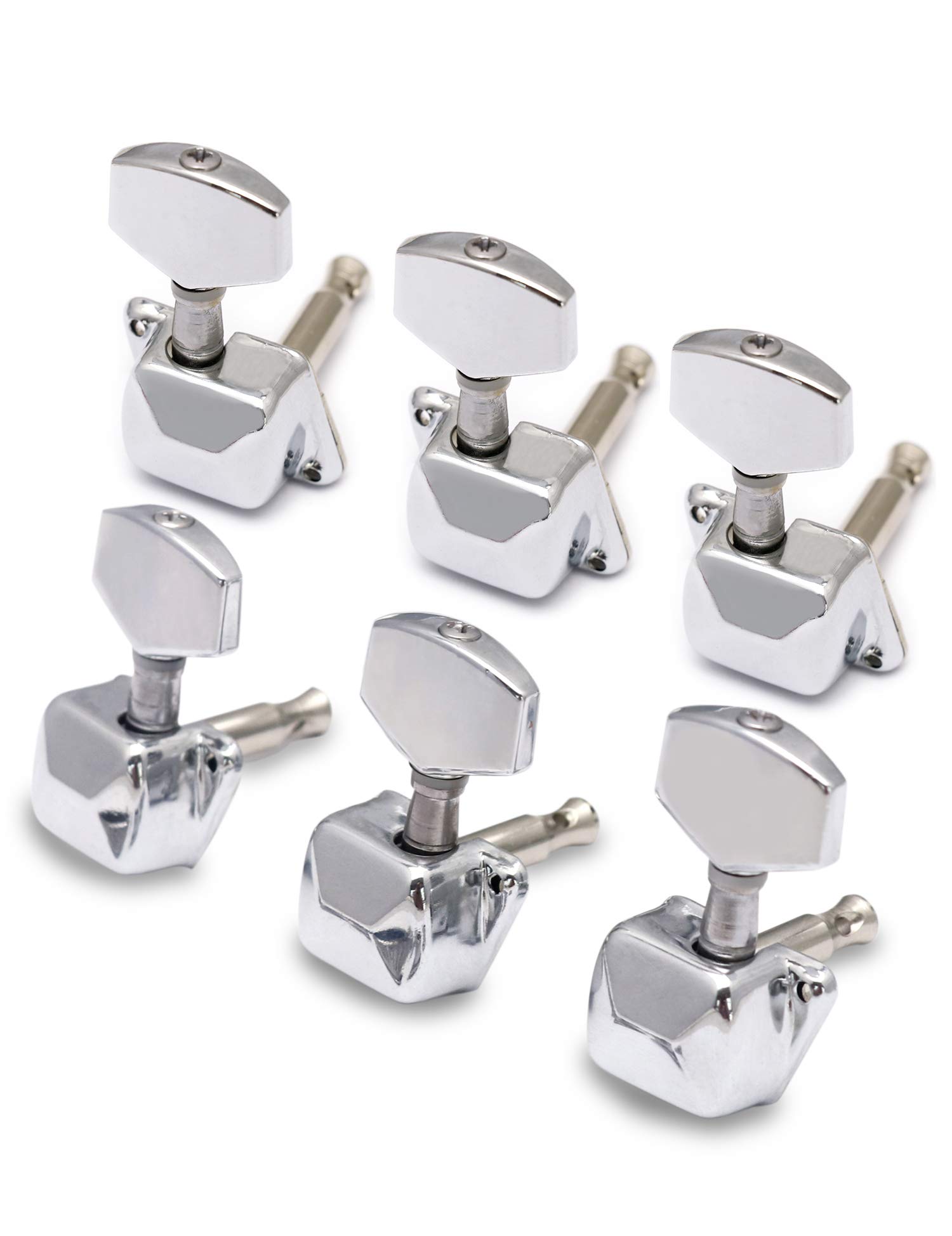 Metallor Semiclosed String Tuning Pegs Machine Heads Tuners 3L 3R Electric Acoustic Guitar parts Replacement Set of 6Pcs Chrome. (3L+3R)