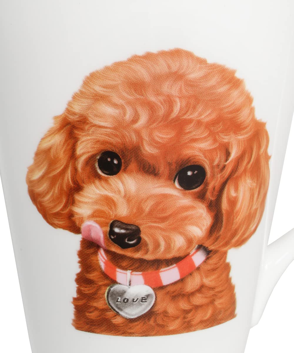 Pet Portrait Porcelain Water Cup w Lid & Spoon (Poodle(Red))