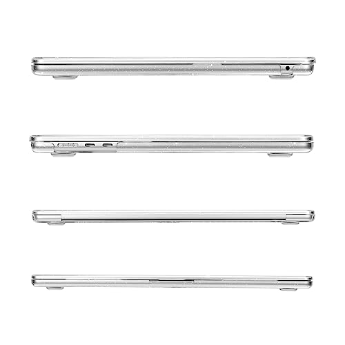 MOSISO Compatible with MacBook Air 15 inch Case 2023 2024 Release M3 A3114 M2 A2941, Sparkly Glitter Plastic Hard Shell&Keyboard Cover&Screen Protector&Webcam Cover&Type C Adapter 2 Pack, Transparent