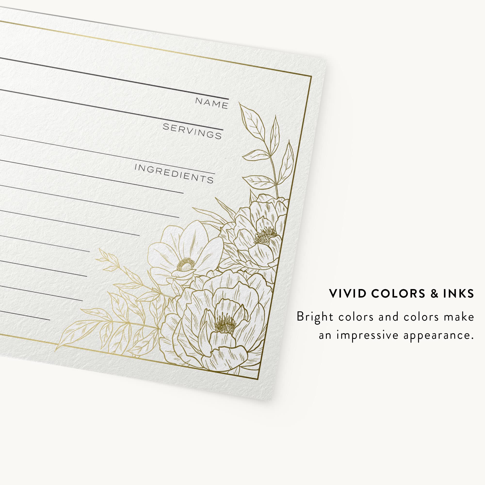 Victorian Gold Foil Floral Recipe Cards, 4x6 inches
