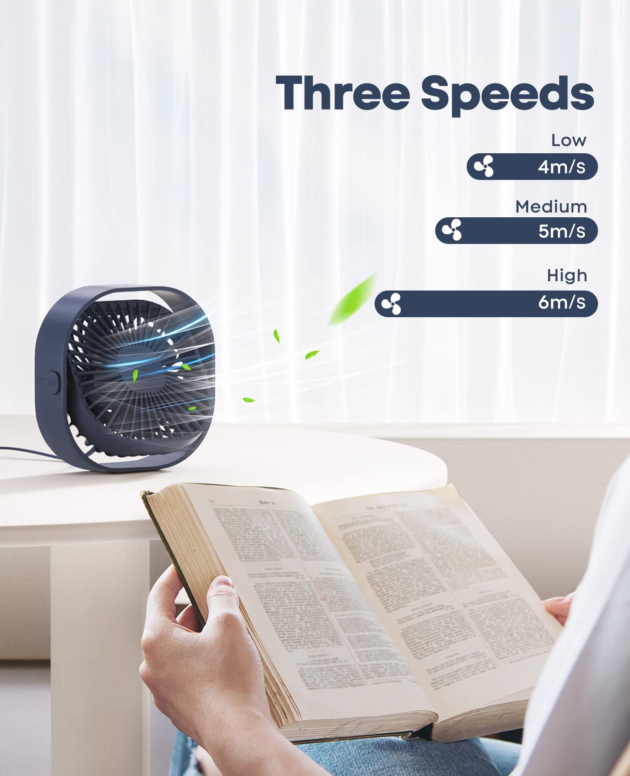 Mini Desk USB Fan Small: Mini USB Desk Fan Portable Small fan 3 Speeds Desktop Fans 4 Inch Quiet Cooling 360° Rotate Mini Table Fan - Office Bedroom Home