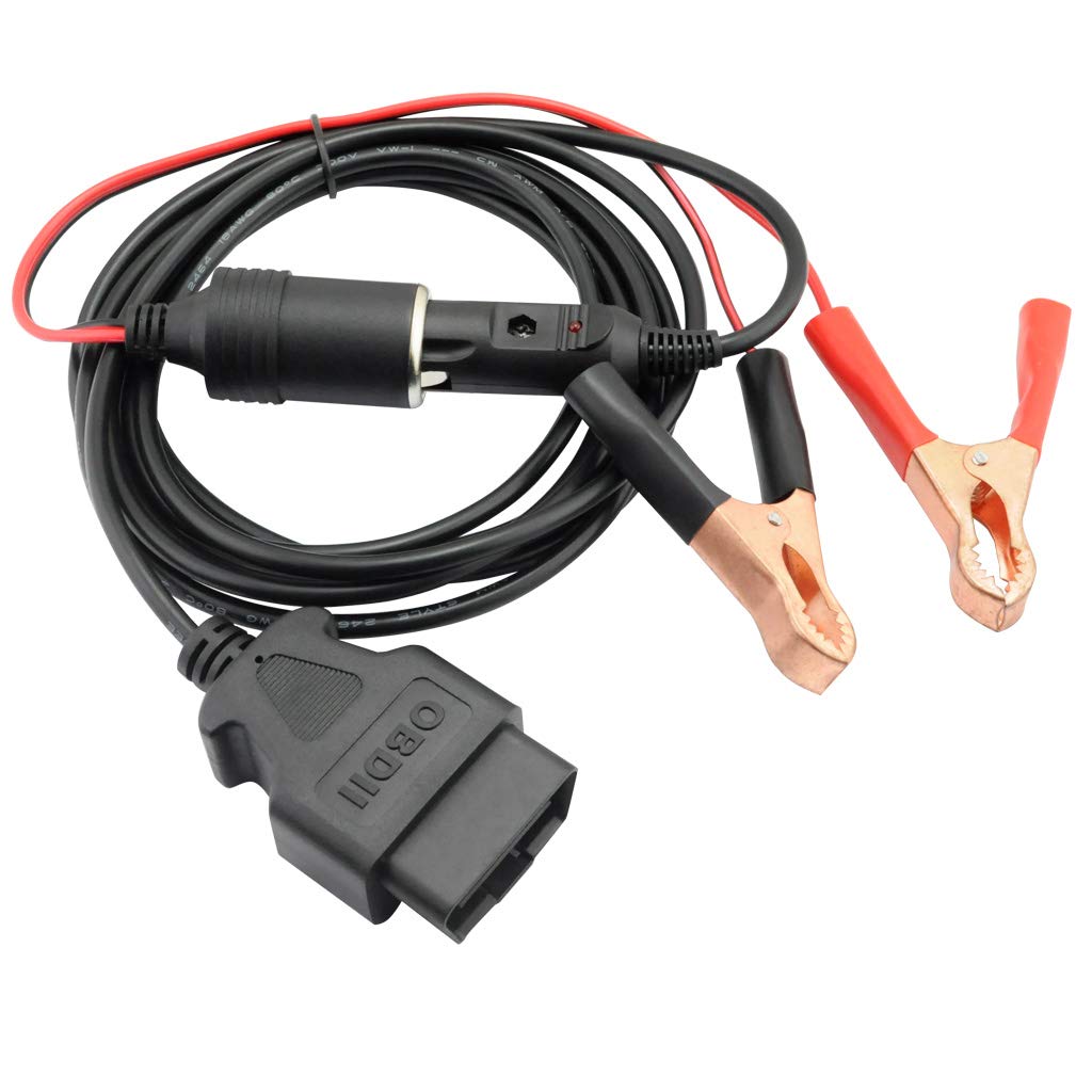 OLLGEN 3M/10ft OBD II Vehicle ECU Emergency Power Supply Cable Memory Saver with Alligator Clip-On 12V Car Battery Cigarette Lighter Power Socket Extension Cable