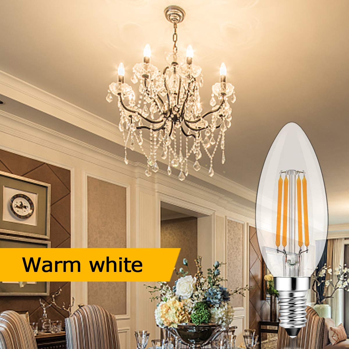 Prosperbiz E12 Candelabra LED Light Bulbs 40W Incandescent Equivalent, Warm White 2700K Chandelier Light Bulbs, Decorative Clear LED Filament Candle Bulbs, 12 Pack, Non-Dimmable