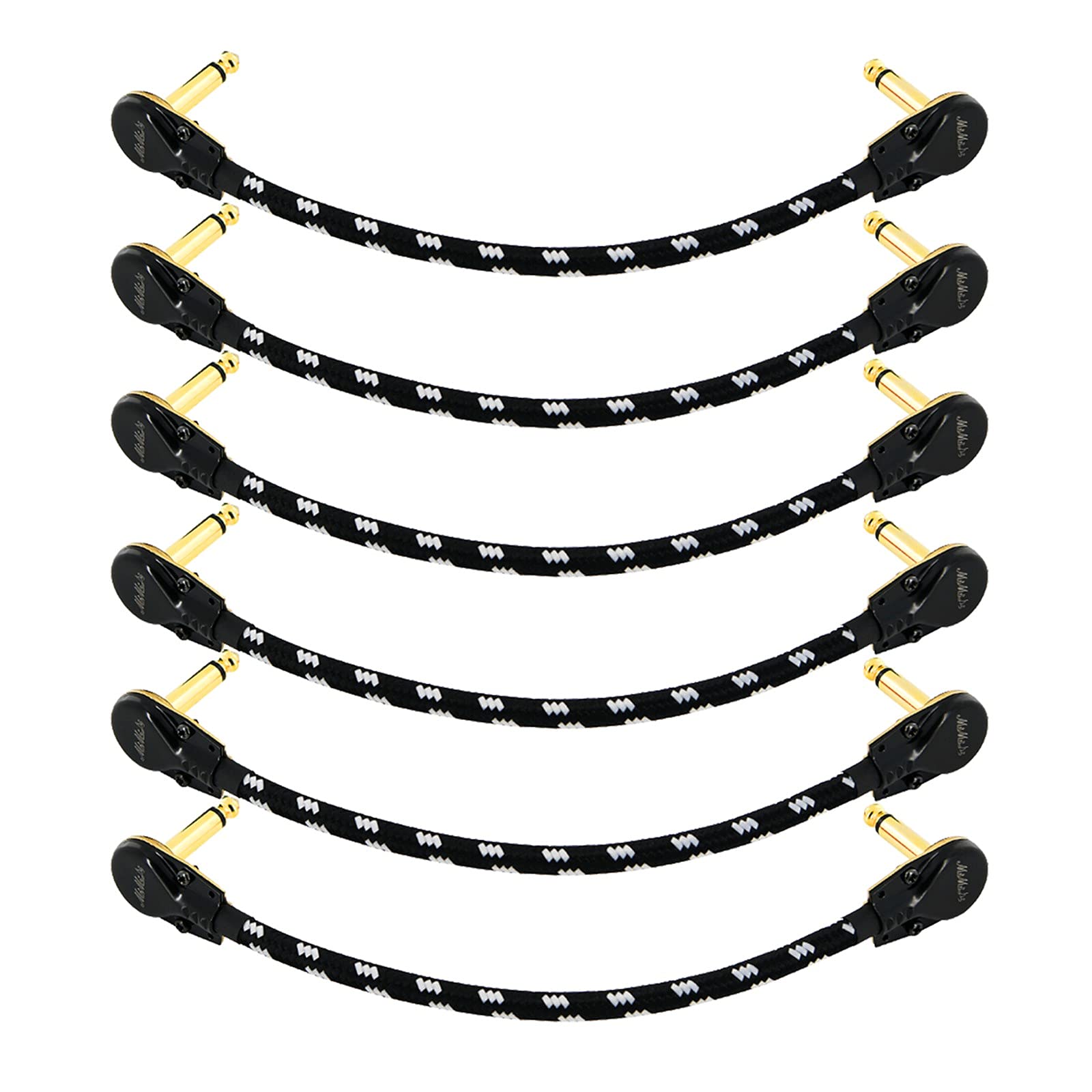 MIMIDI Flat Guitar Pedal Cable, 6 Inch Tweed Low Profile Guitar Patch Cables, TS 1/4 Inch Pancake Pedal Patch Cables Connectors PedalBoard Cable (6-Pack Flat Blackwhite)