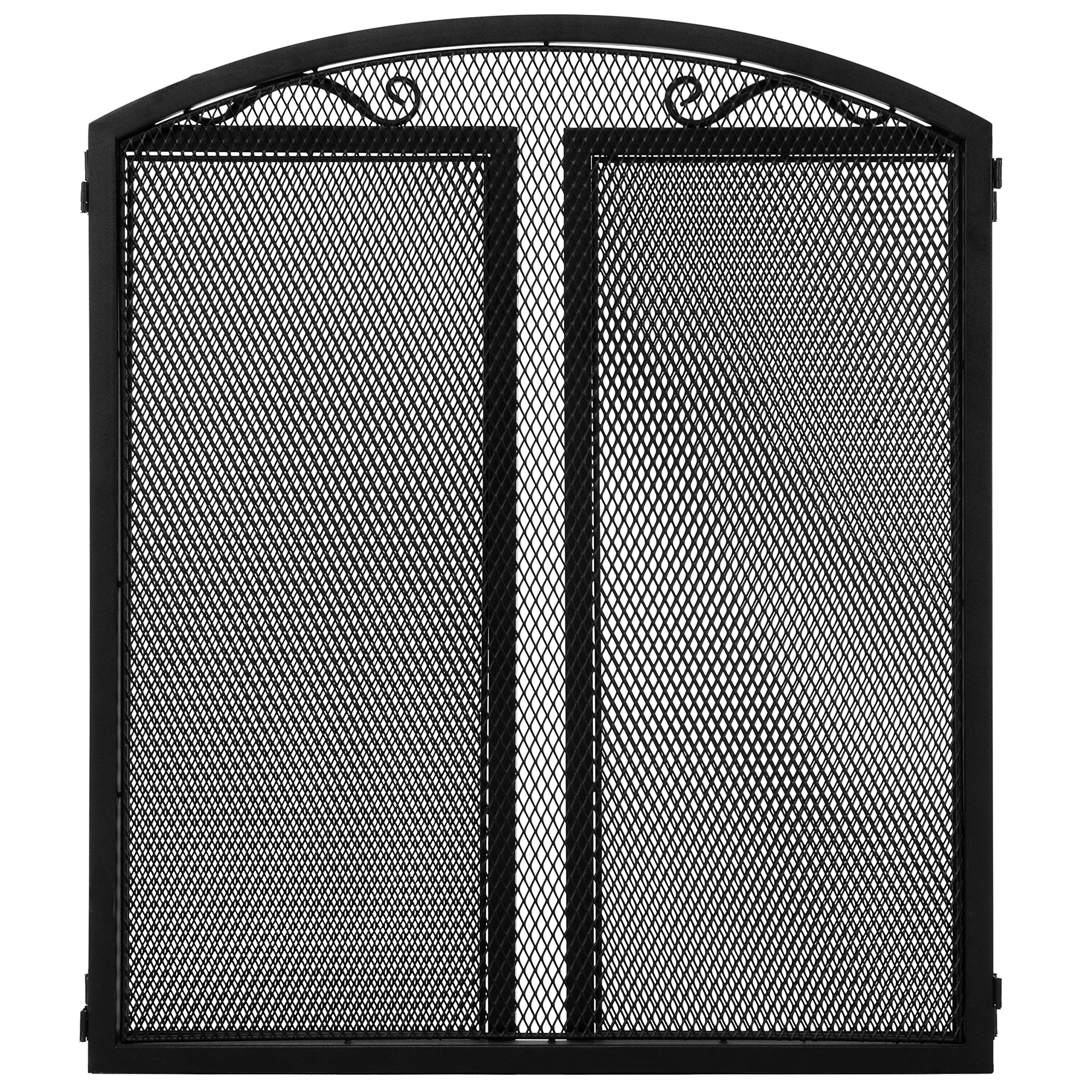MyGift Black Metal Mesh Fireplace Cover, 3 Panel Folding Screen, Fireplace Grate with Vintage Scrollwork Handles