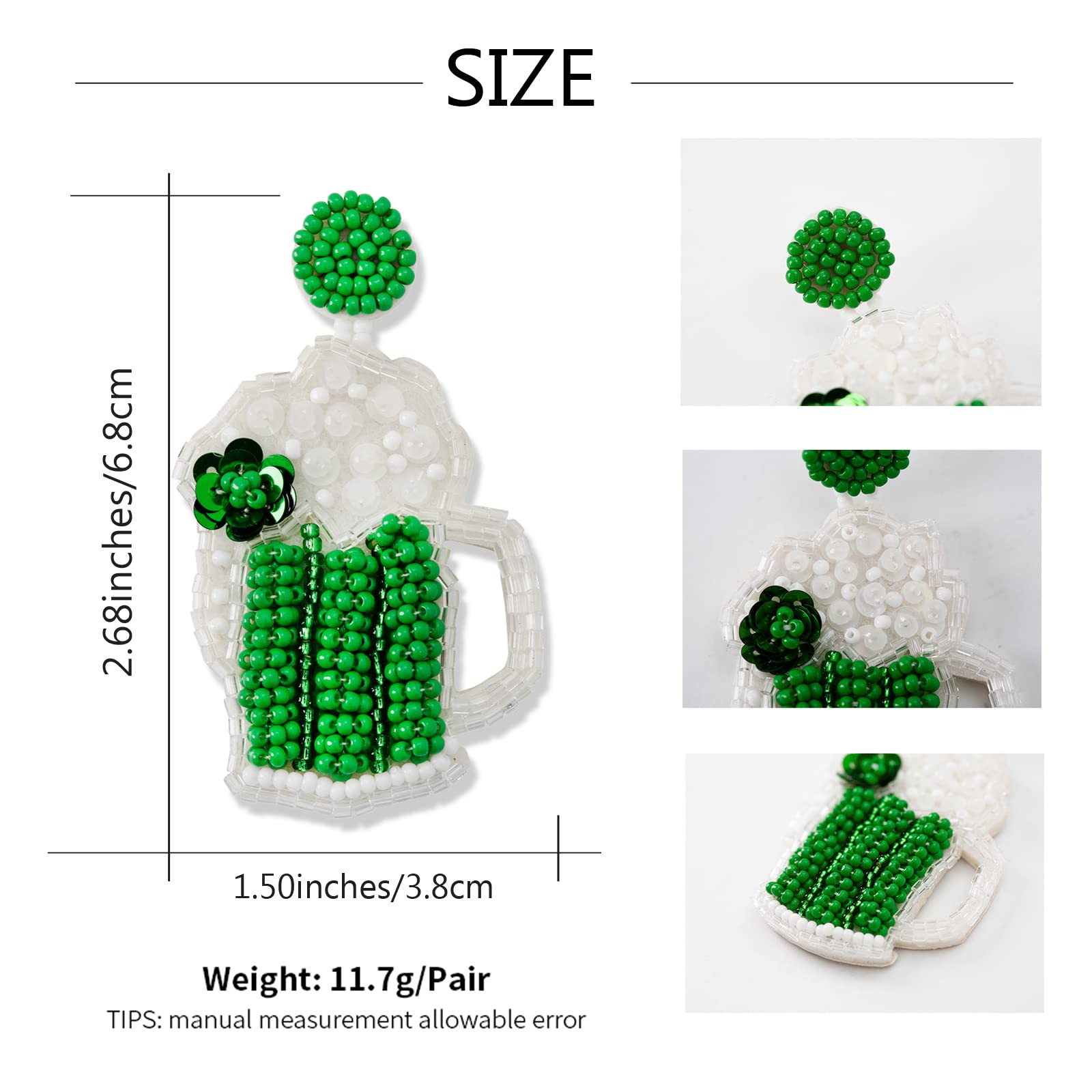 St Patrick's Day Beaded Earrings Green Beer Cup Dangle Earrings St Patrick's Day Accessories Costumes Jewelry for Women Gifts
