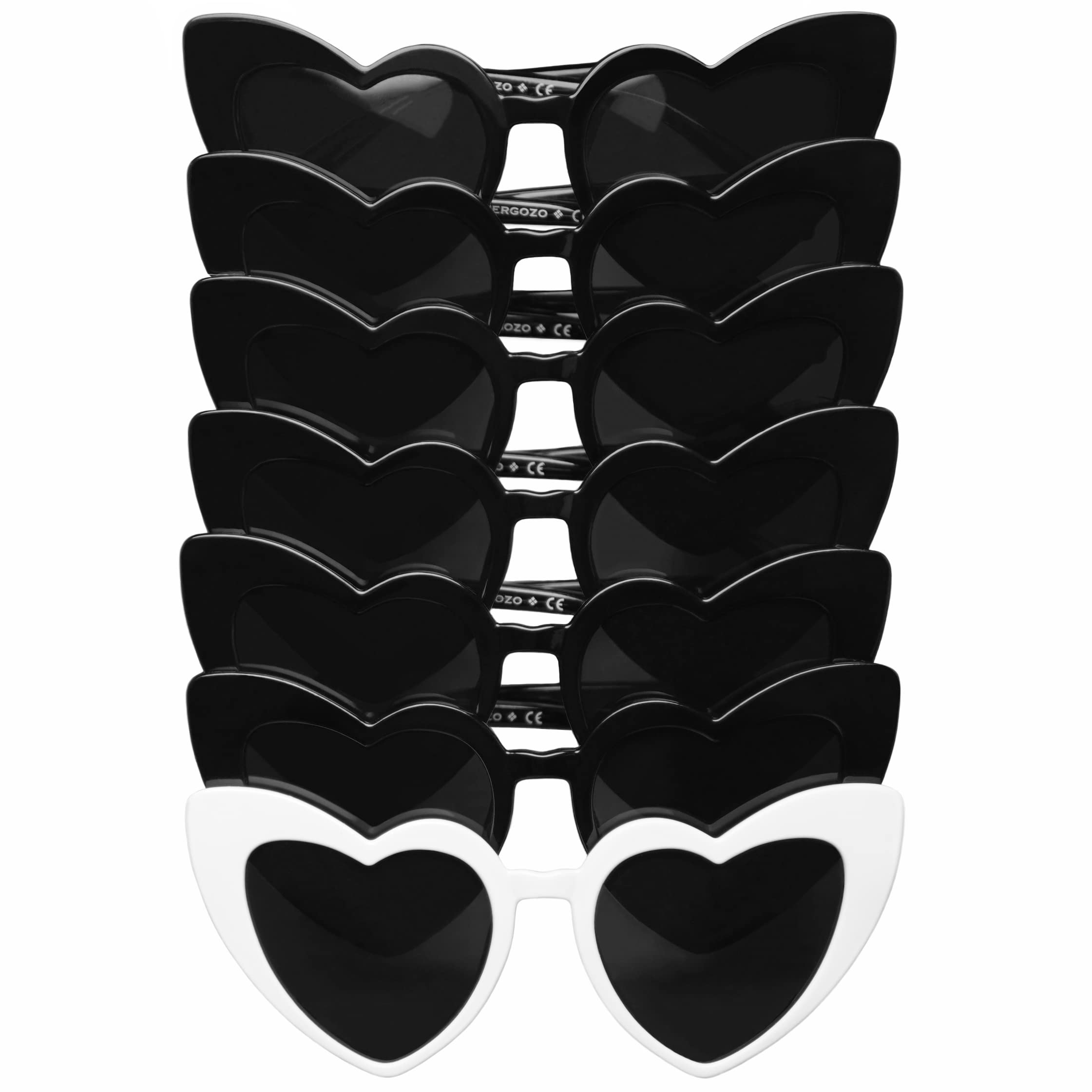 Pergozo Black Heart Sunglasses 7 Pack - Heart Shaped Sunglasses Heart Shaped Glasses - Bachelorette Party Sunglasses for Bride and Bridesmaids