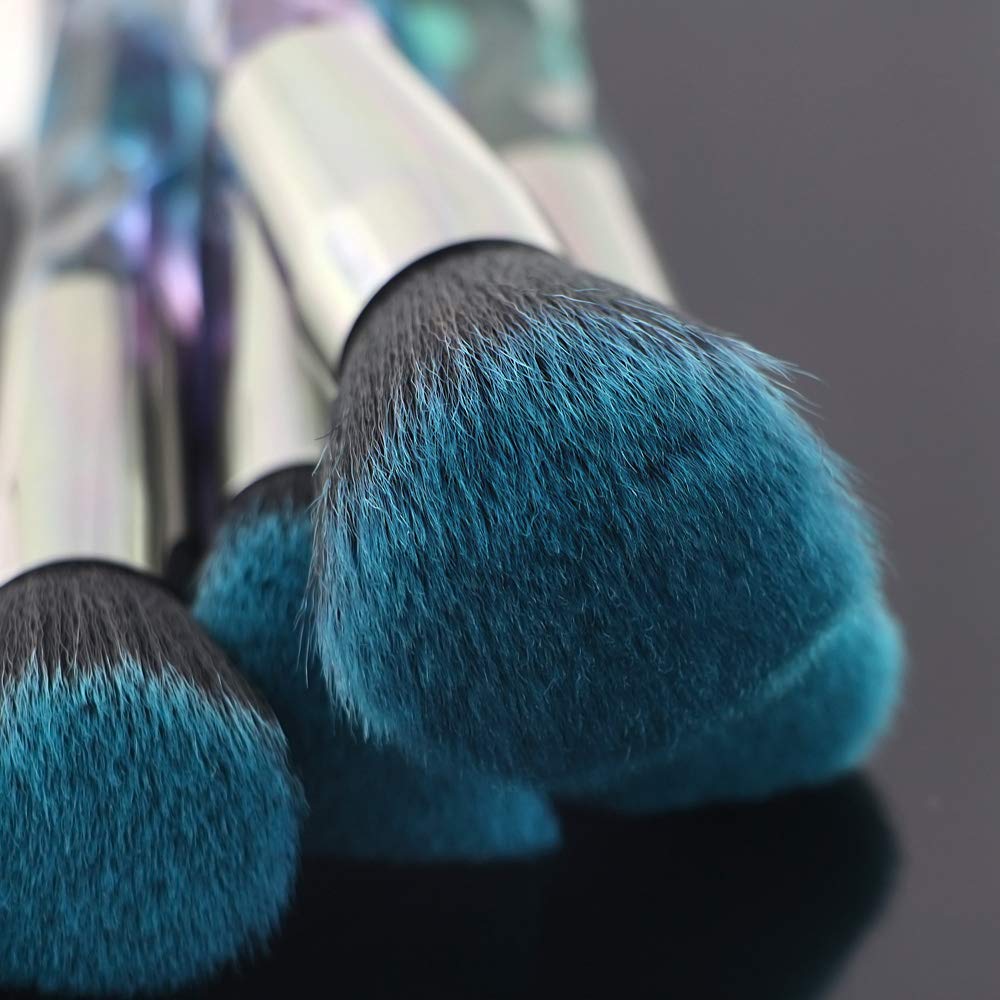 Makeup Brushes, 10PCs Professional Cosmetic Brush Set Special Shiny Foundation Face Powder Brush Eyeshadows Blending Blush Brushes Colorful Plastic Handle (Blue)