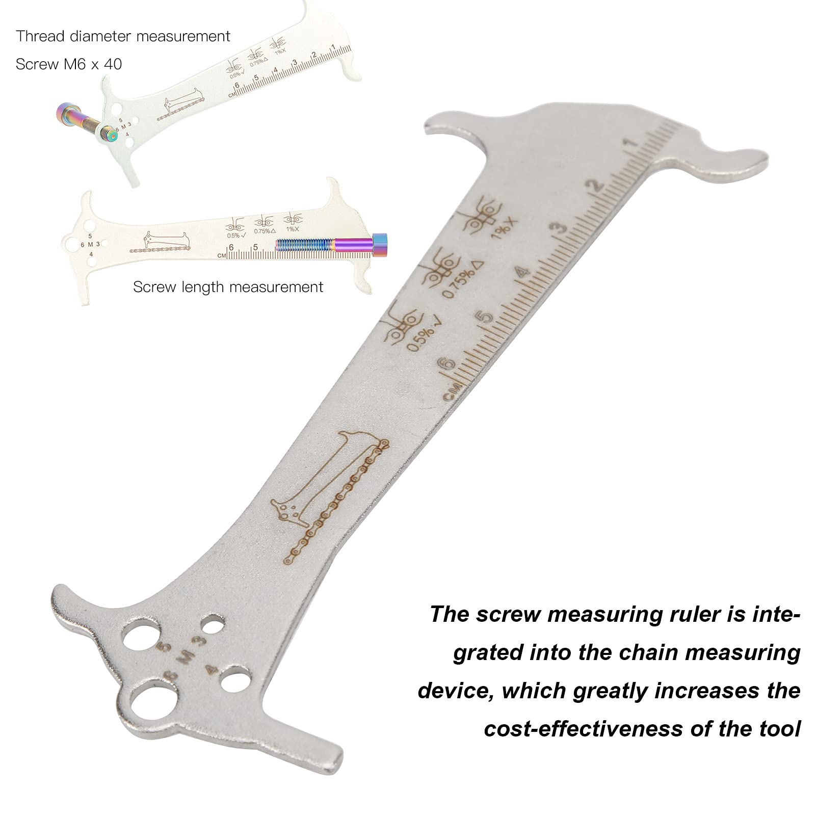 Vakitar 3 in 1 Mountain Bike Chain Measuring Ruler Road Bike Chain Wear Measuring Tool