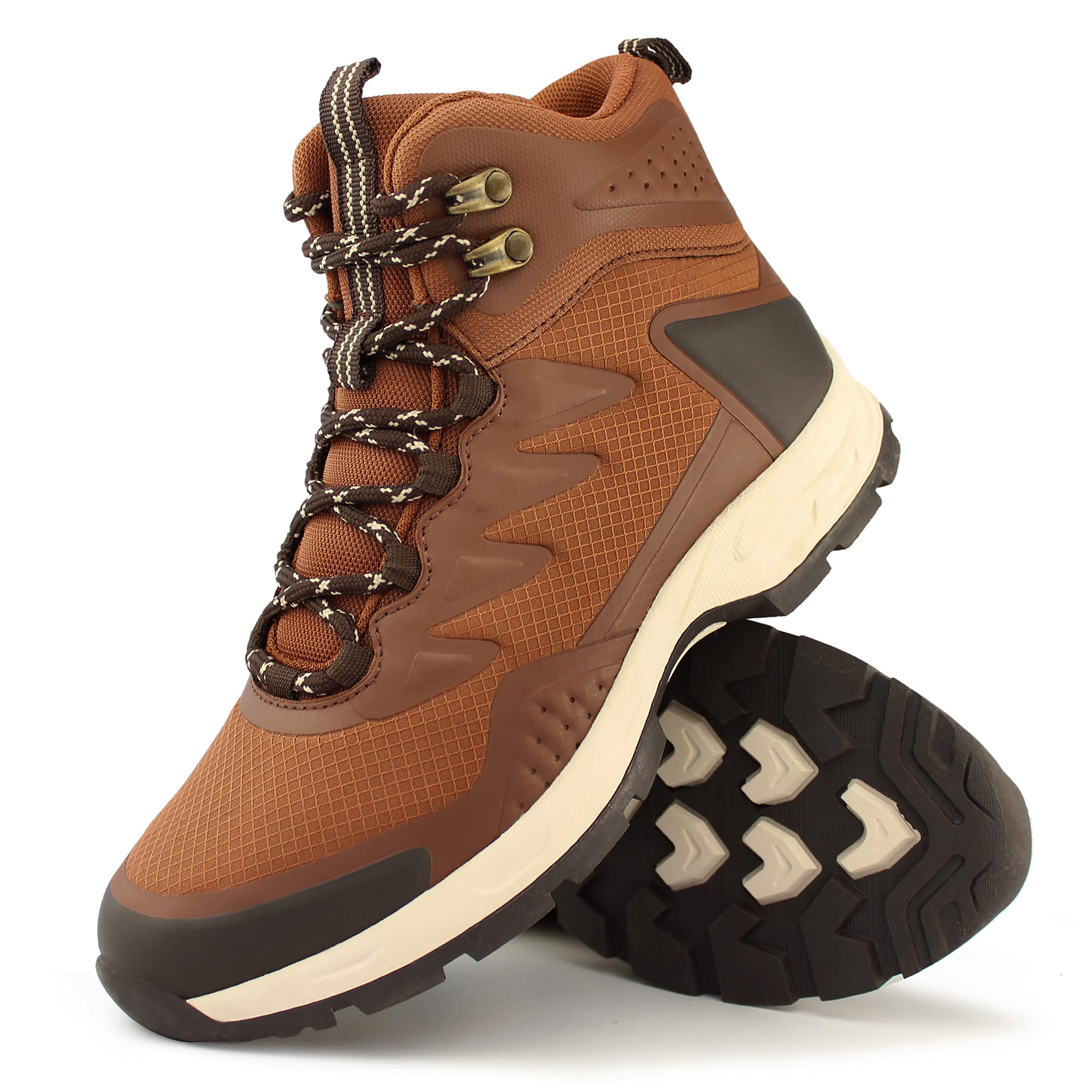 OUTVENTURE Women's Mid Lightweight Outdoor Hiking Boots,Brown PU,9 M US