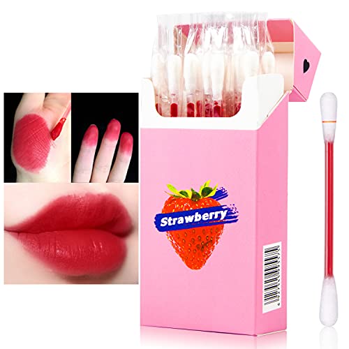 PASNOWFU 20 Pcs/Set of Tattoo Lipstick, Cotton Swab Lipstick, Tattoo Lip Stain Tattoo Lipstick Cotton Swab, Durable Waterproof Liquid Non-Stick Lipstick, Easy to Carry(Color : Strawberry)