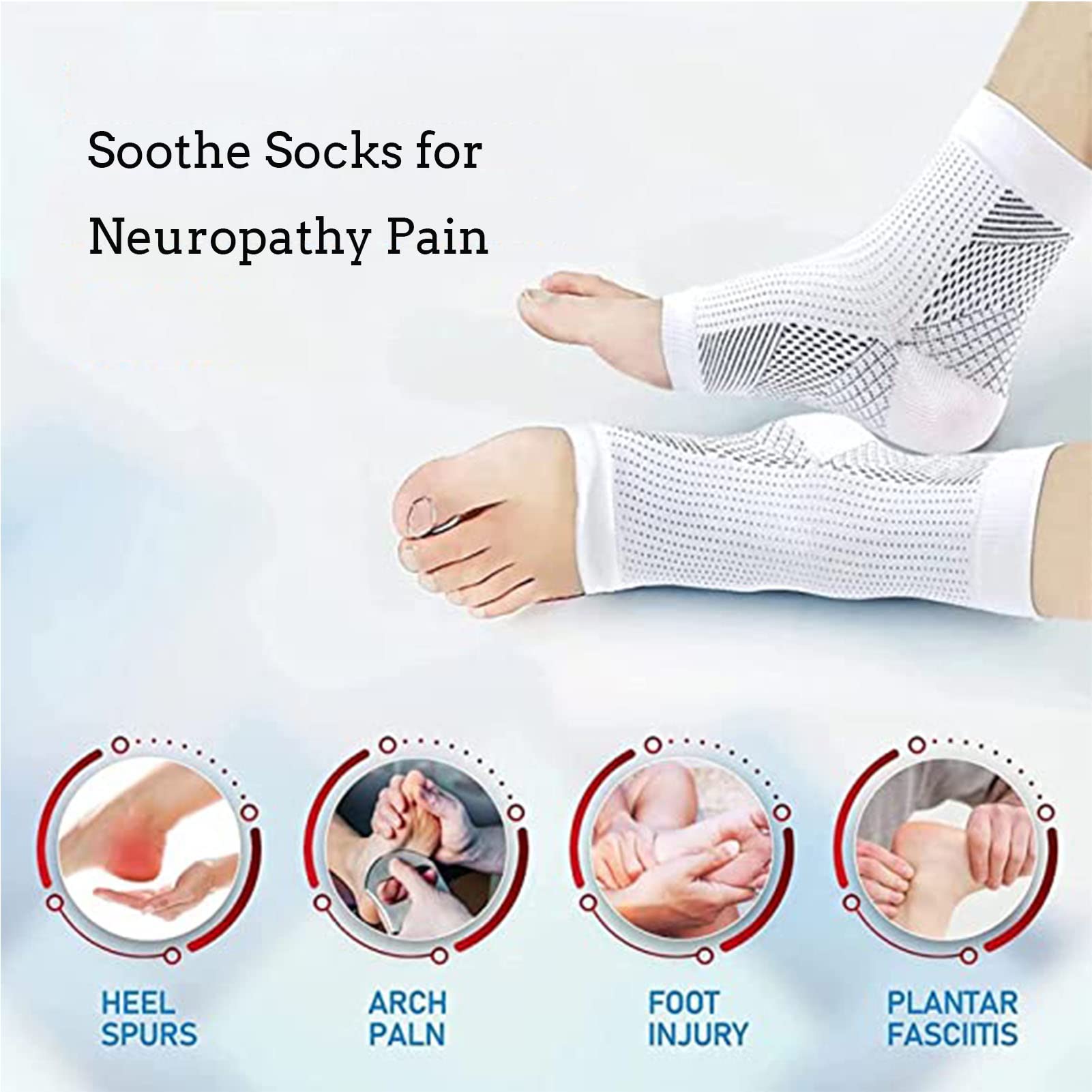 VQRZG Neuropathy Socks for Women and Men, 4Pairs Soothe Relief Compression Socks, Ankle Brace for Plantar Fasciitis Sleeve Soothe(L/XL)