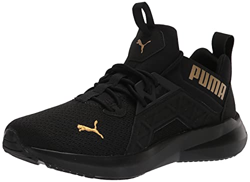 PUMA Women's Softride Enzo NXT Shine Lace Up Sneaker Black/Gold 6 Medium US