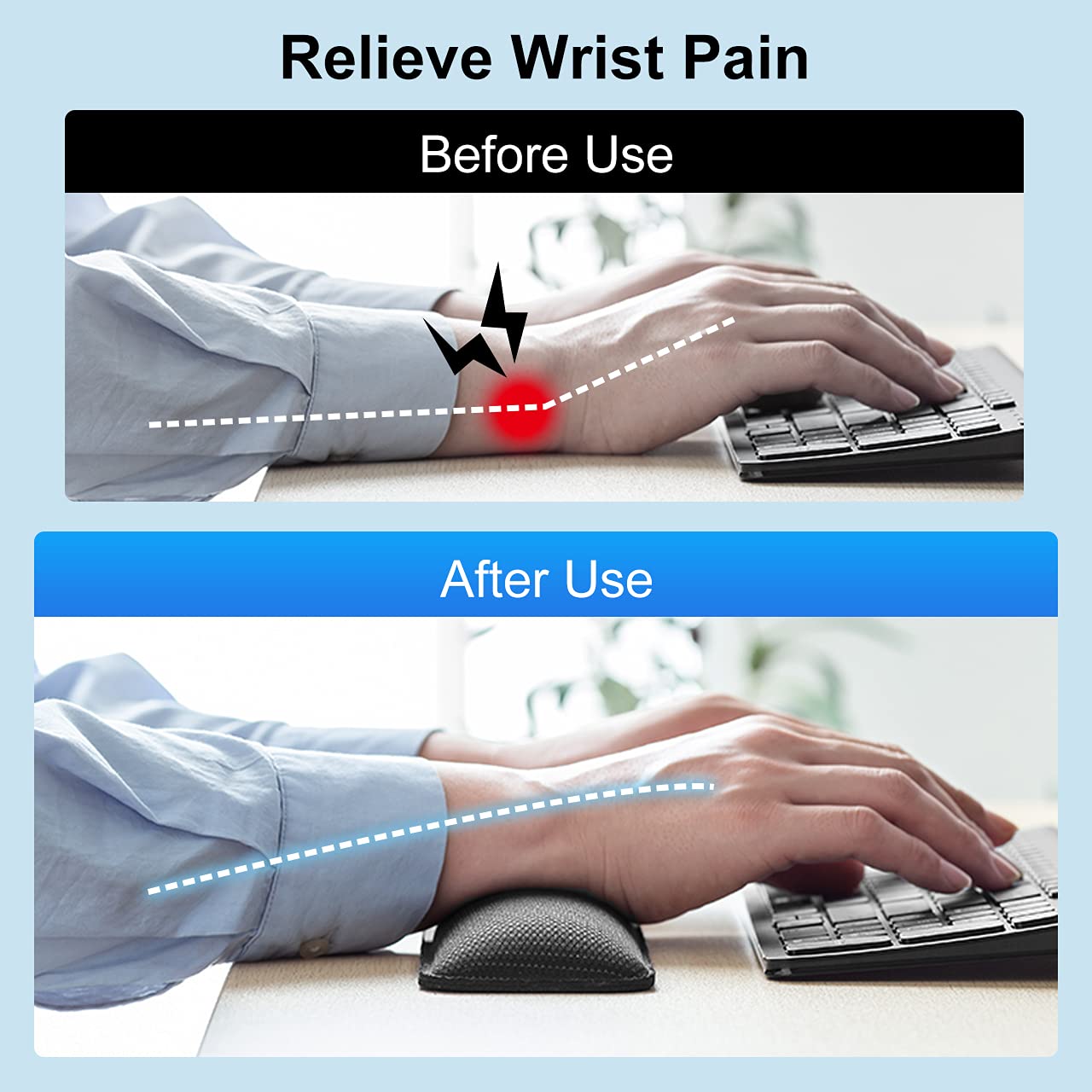 SANWA Wrist Rest for Keyboard & Mouse, Silver Ion, Fabric Material, Memory Foam, Non-Slip, Comfortable Gaming Wrist Pillow, Support for Office, Computer, Laptop, MacBook, 13×2.95×0.79 inch