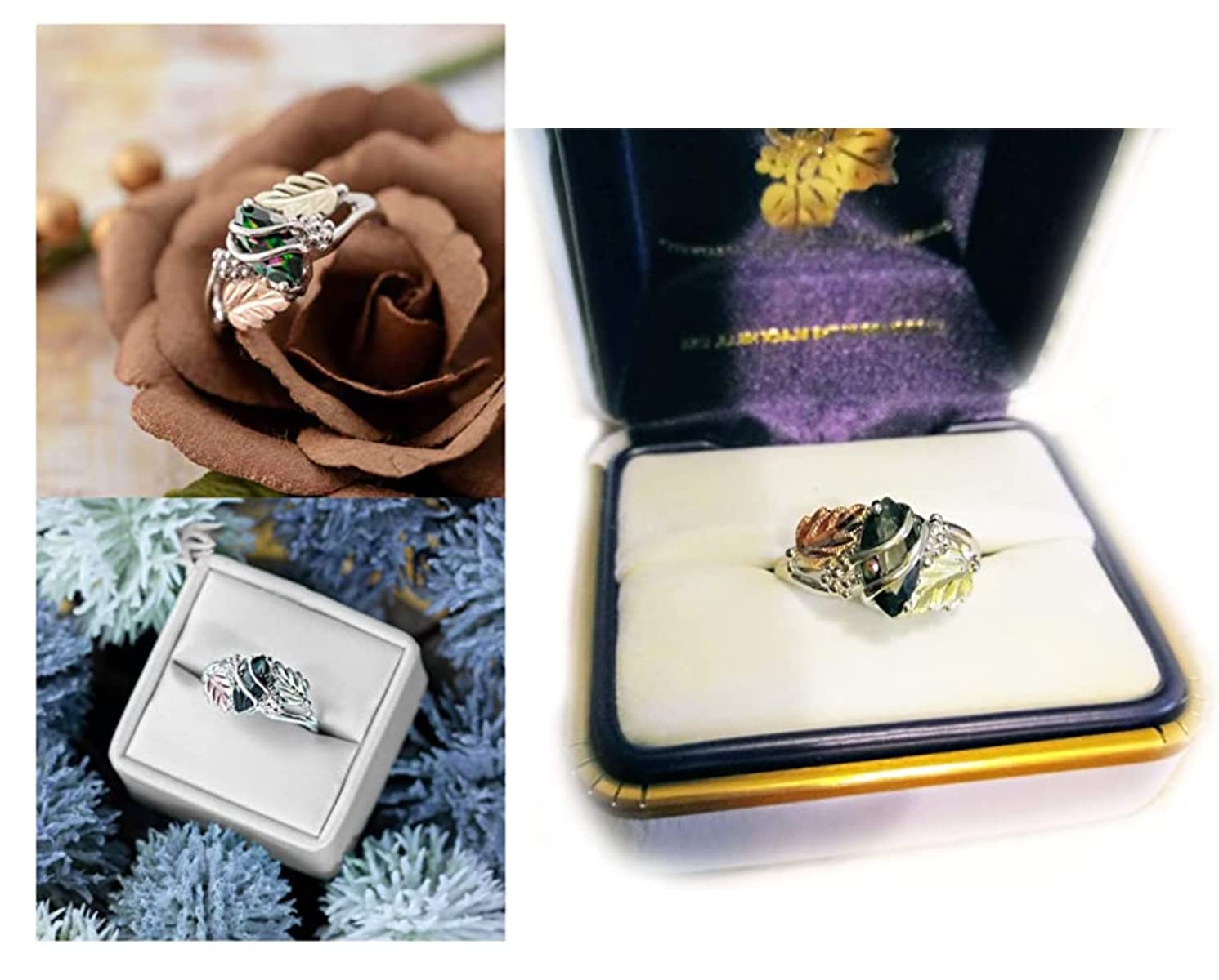 Marquise Mystic Fire Topaz Double Wrap Ring, Sterling Silver, 12k Green and Rose Black Hills Gold Size 7