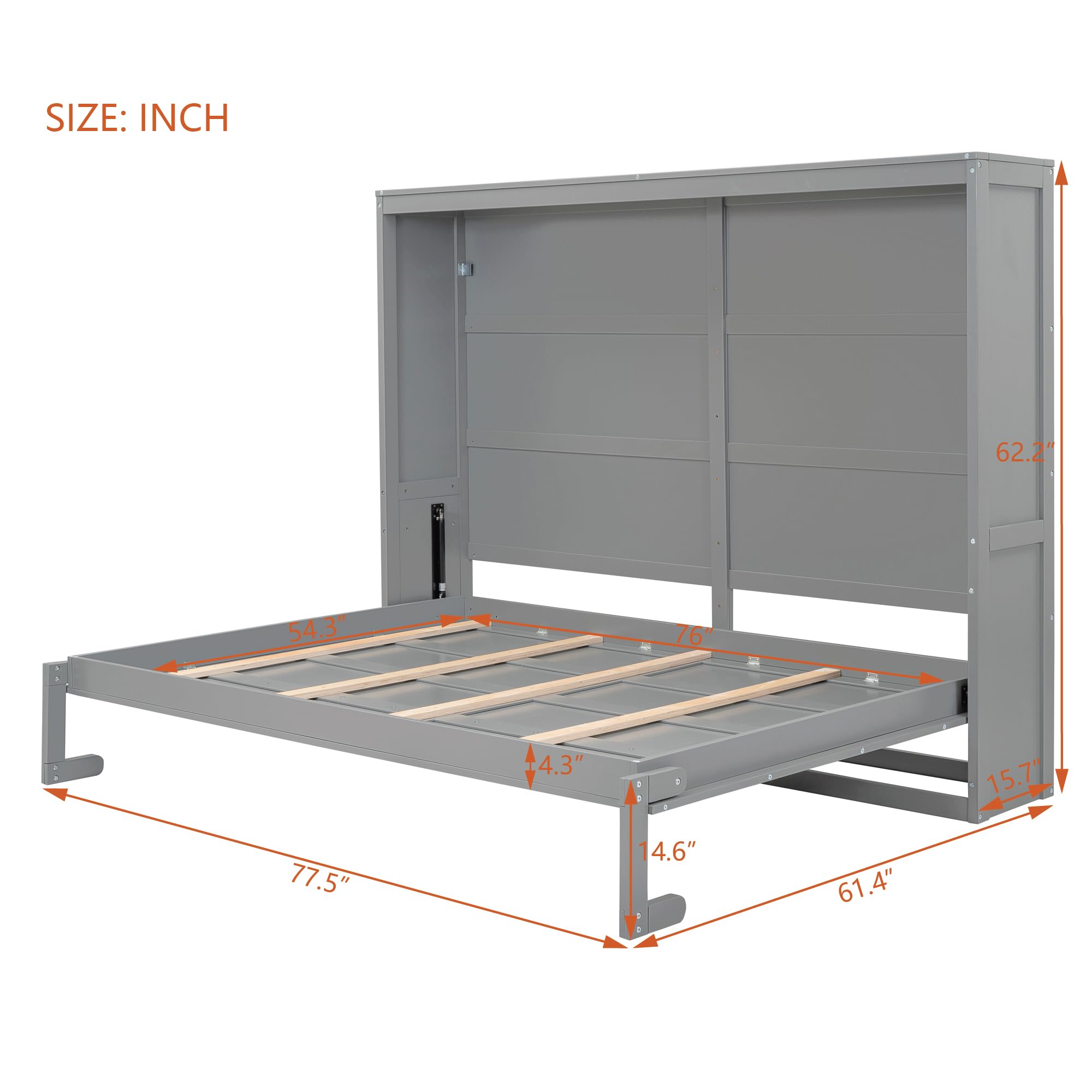 Murphy Bed Wall Bed Chest Versatility Bed, Full Size Wood Murphy Bed Wall Bed Frame, Foldable Platform Bed Folded into Cabinet, Space Saving, Suitable for Guest bedrooms and Offices (Grey@F*)