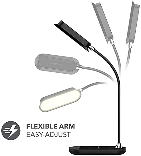 MOMAX LED Desk Lamp with Wireless Charger, Flexible Gooseneck Table Lamp, 3 Color Modes, Touch Control, Dimmable, Small Eye-Caring Table Light for Kids Home Office Living Bedroom Study (Black)