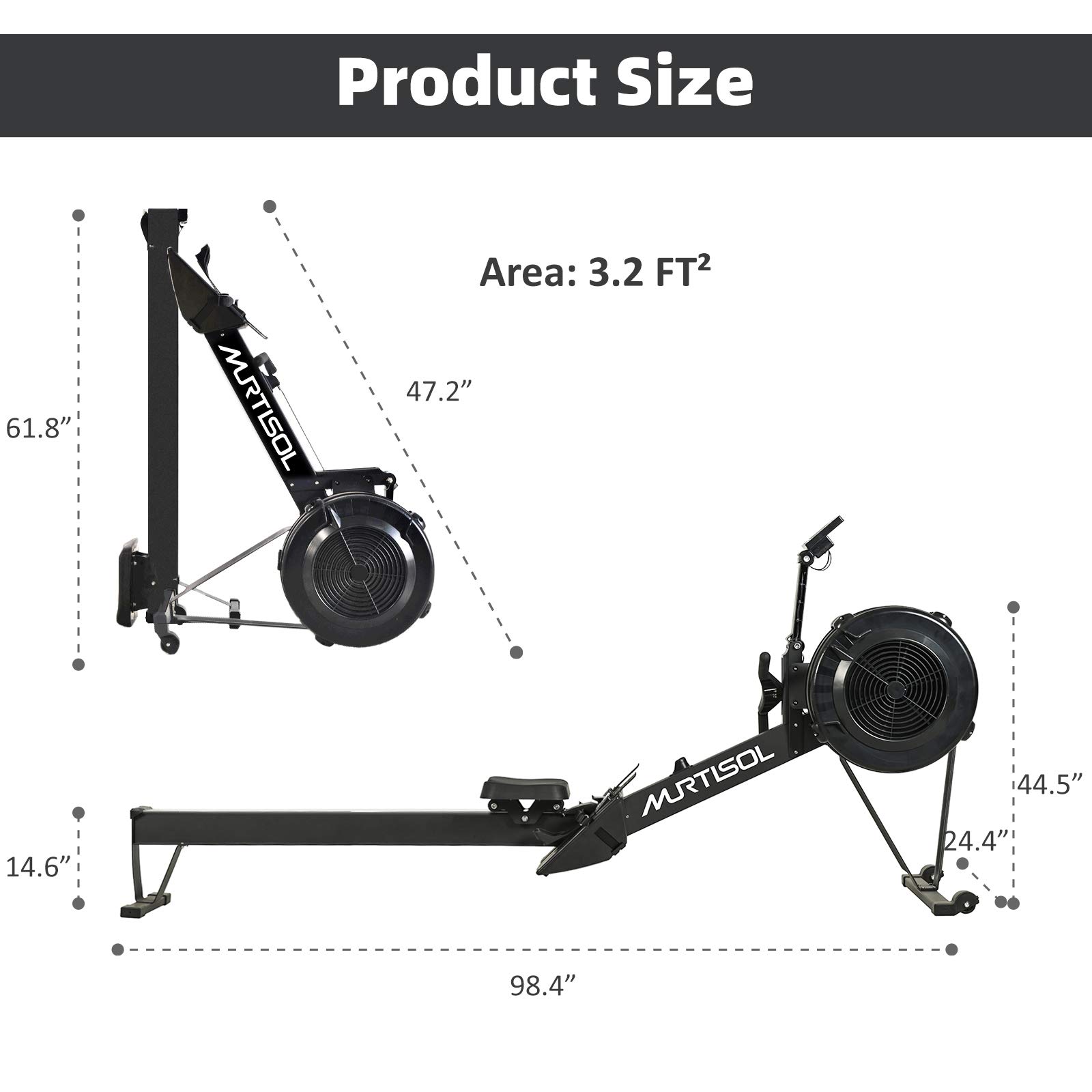 Murtisol Air Resistance Rowing Machine Air Rower 10 Level Adjustable Resistance with Smart Monitor for Home Use