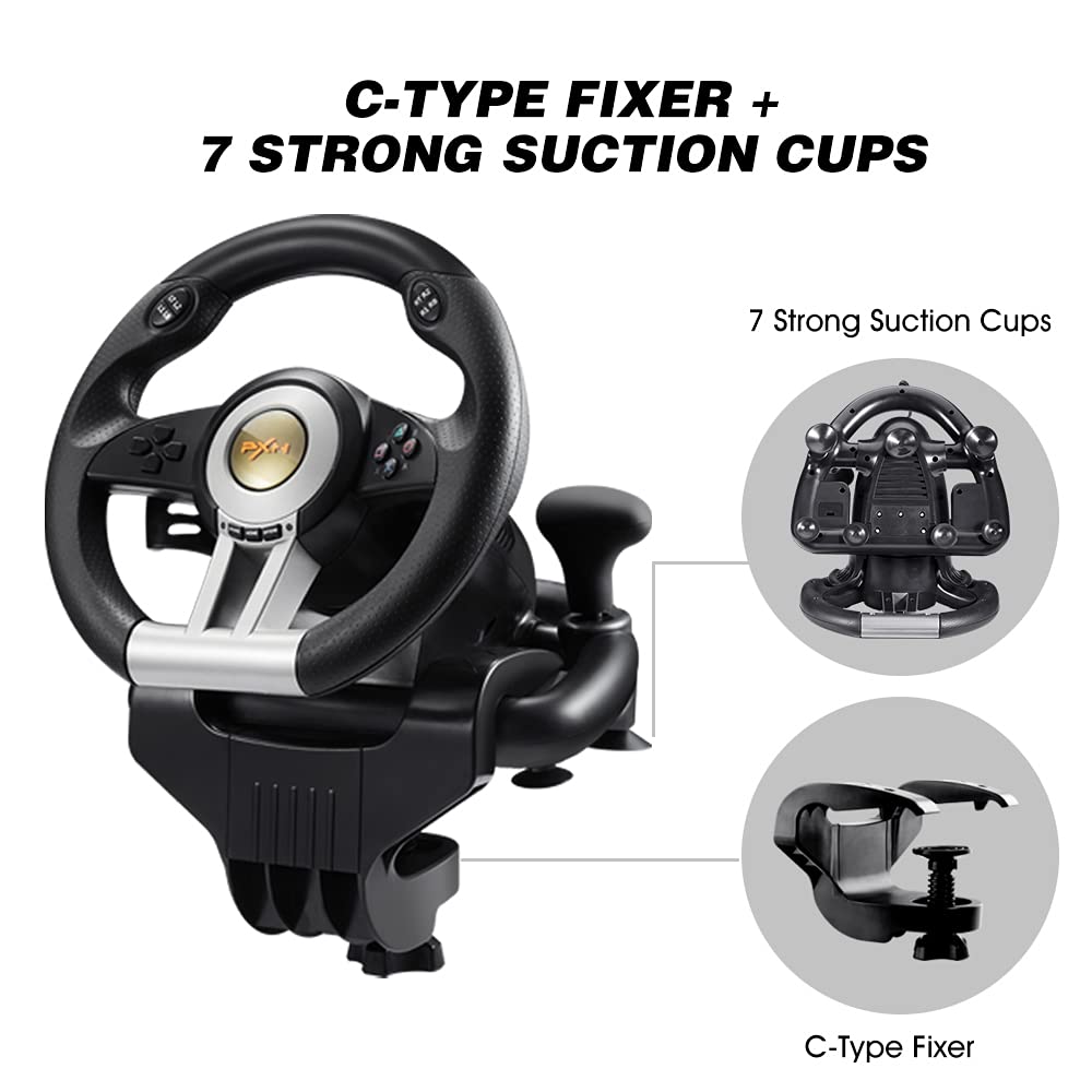 PXN V3IIBK PC Racing Wheel Game Steering Wheel, Used - Like New Driving Wheel Volante PC 180 Degree Racing with Pedal for Windows PC, PS3, PS4(black02)