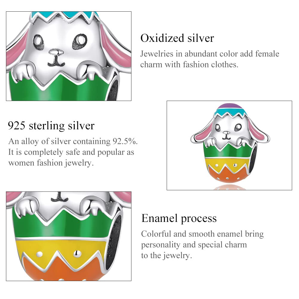 Rabbit Easter Egg Charm 925 Sterling Silver Charm Fits For Pandora Bracelet, European Charms Bracelet