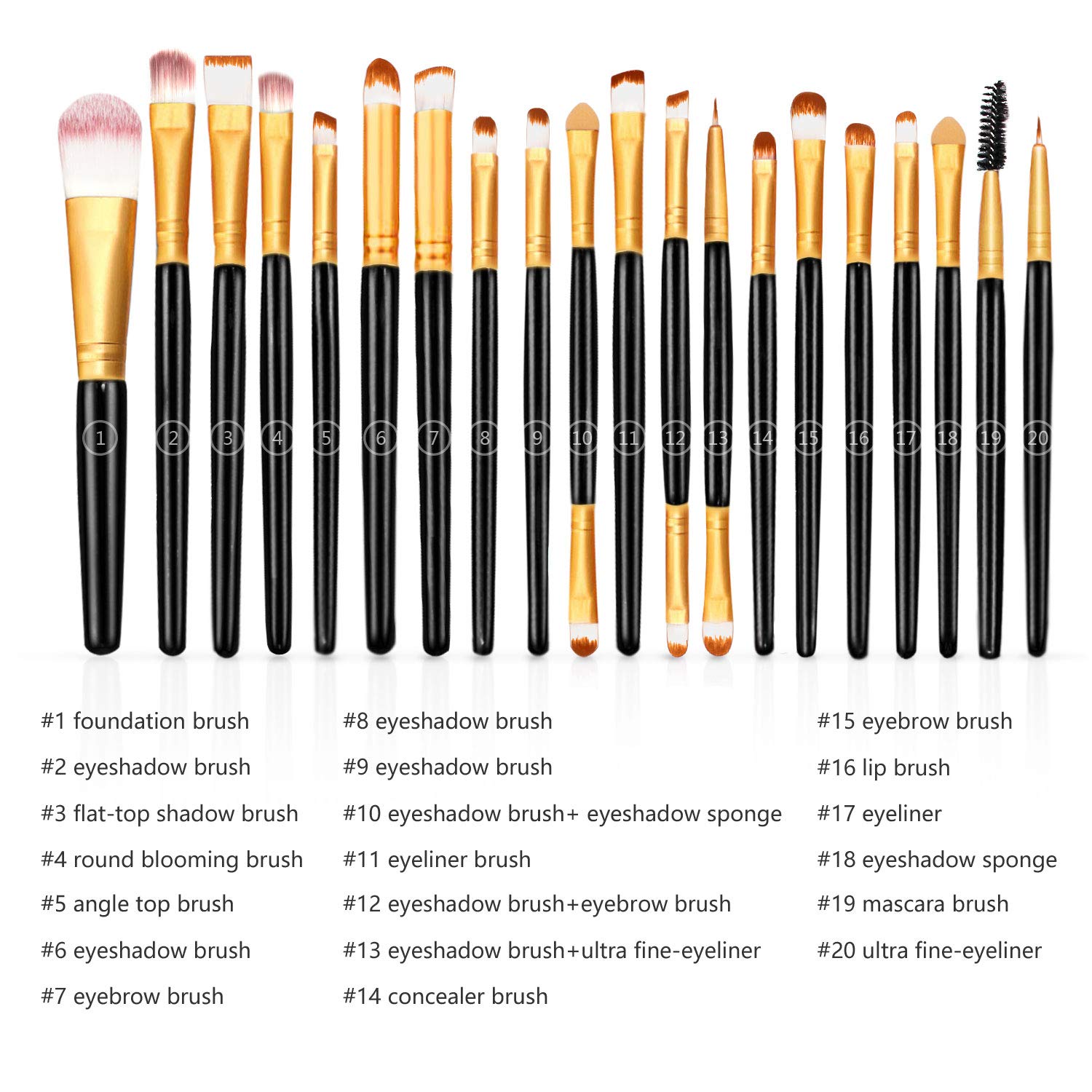 NICEMOVIC 20 Pcs Makeup Brush Set, Powder Foundation Eyeshadow Eyeliner Lip Cosmetic Brushes Make-up Toiletry Kit (Black & Gold) Ideal for Pro & Daily Use
