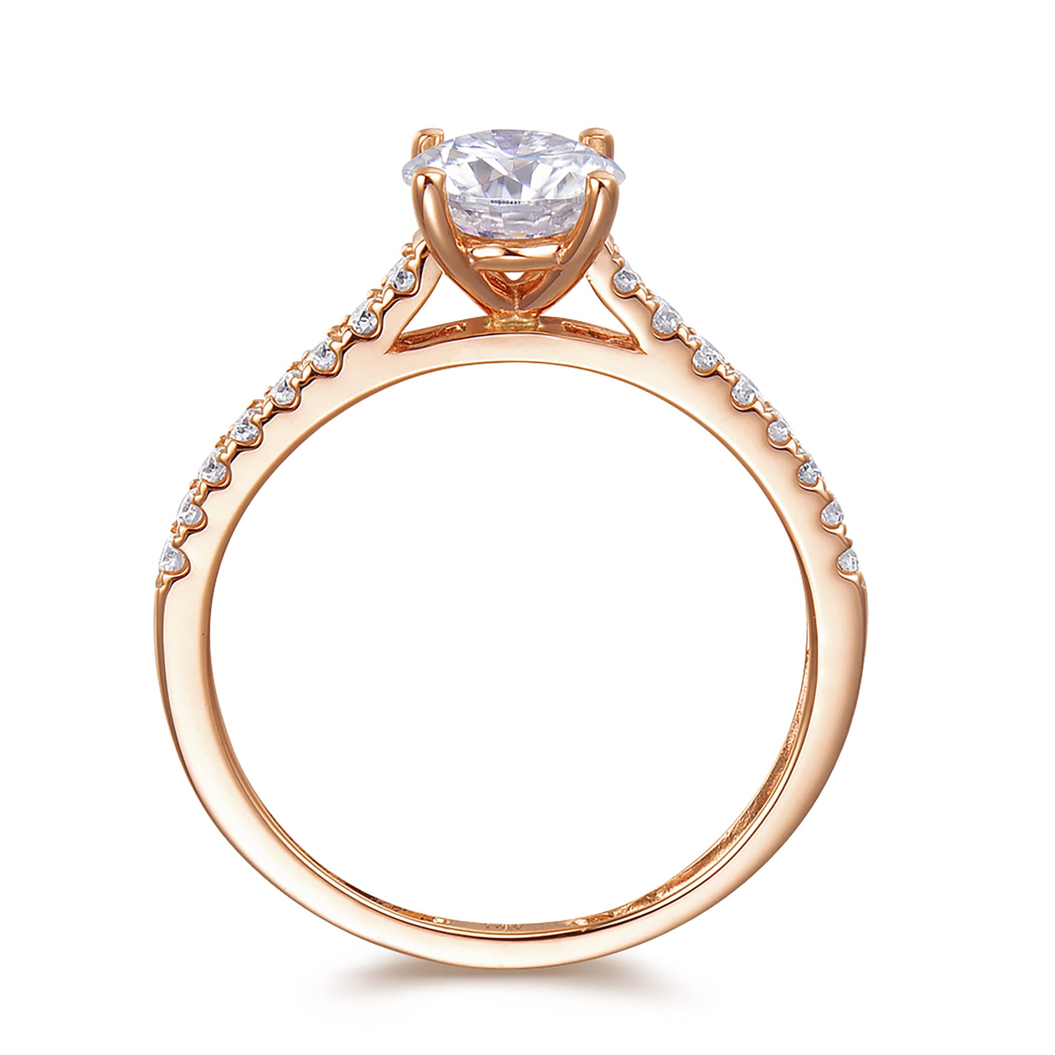 Oiney 14K Gold 1ct Round Brillint Cut D Color Classic Moissanite Engagement Ring (Rose-Gold, 8)