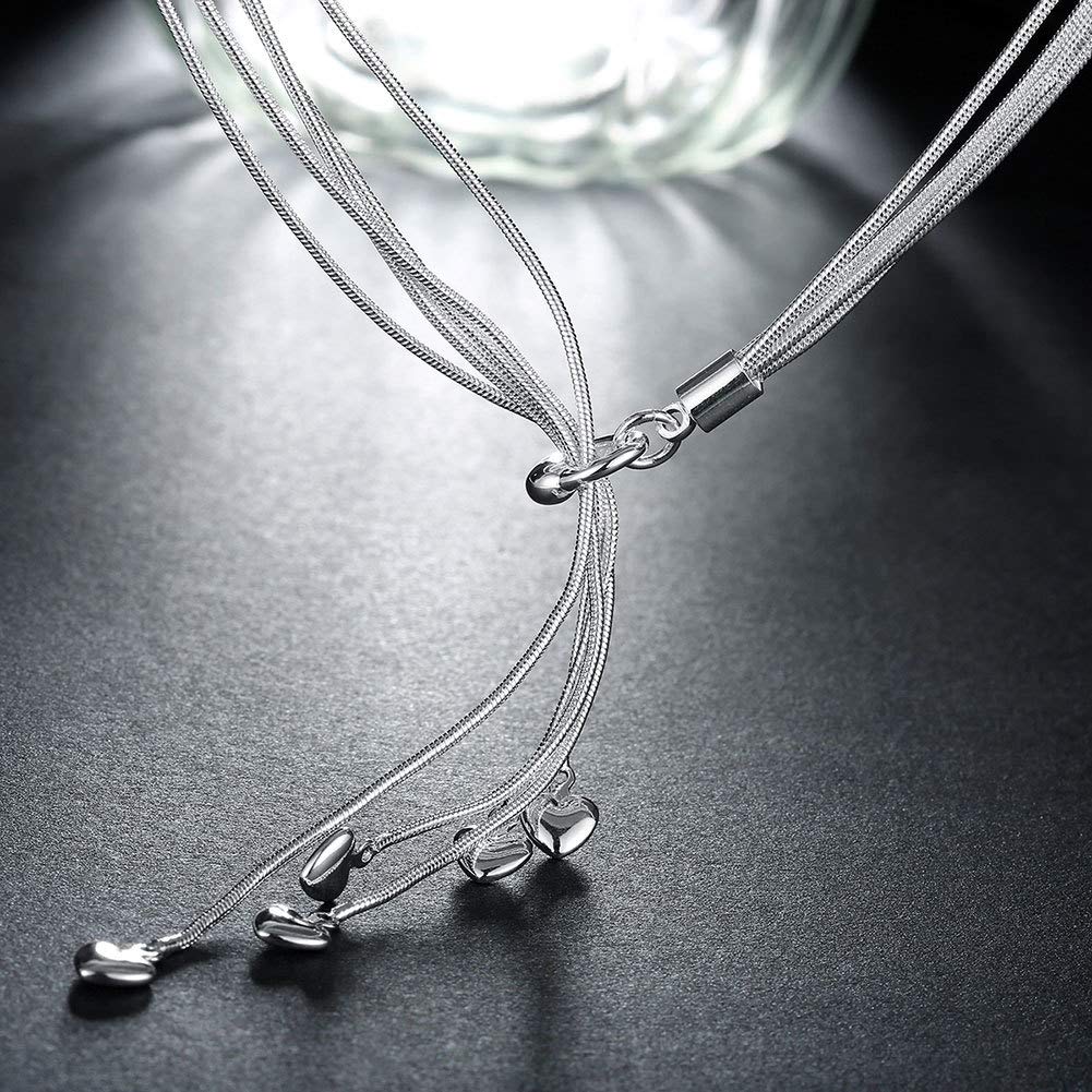 Necklaces for Women, Italian Silver Five-line Chain with Five-Heart Necklace(21.6")