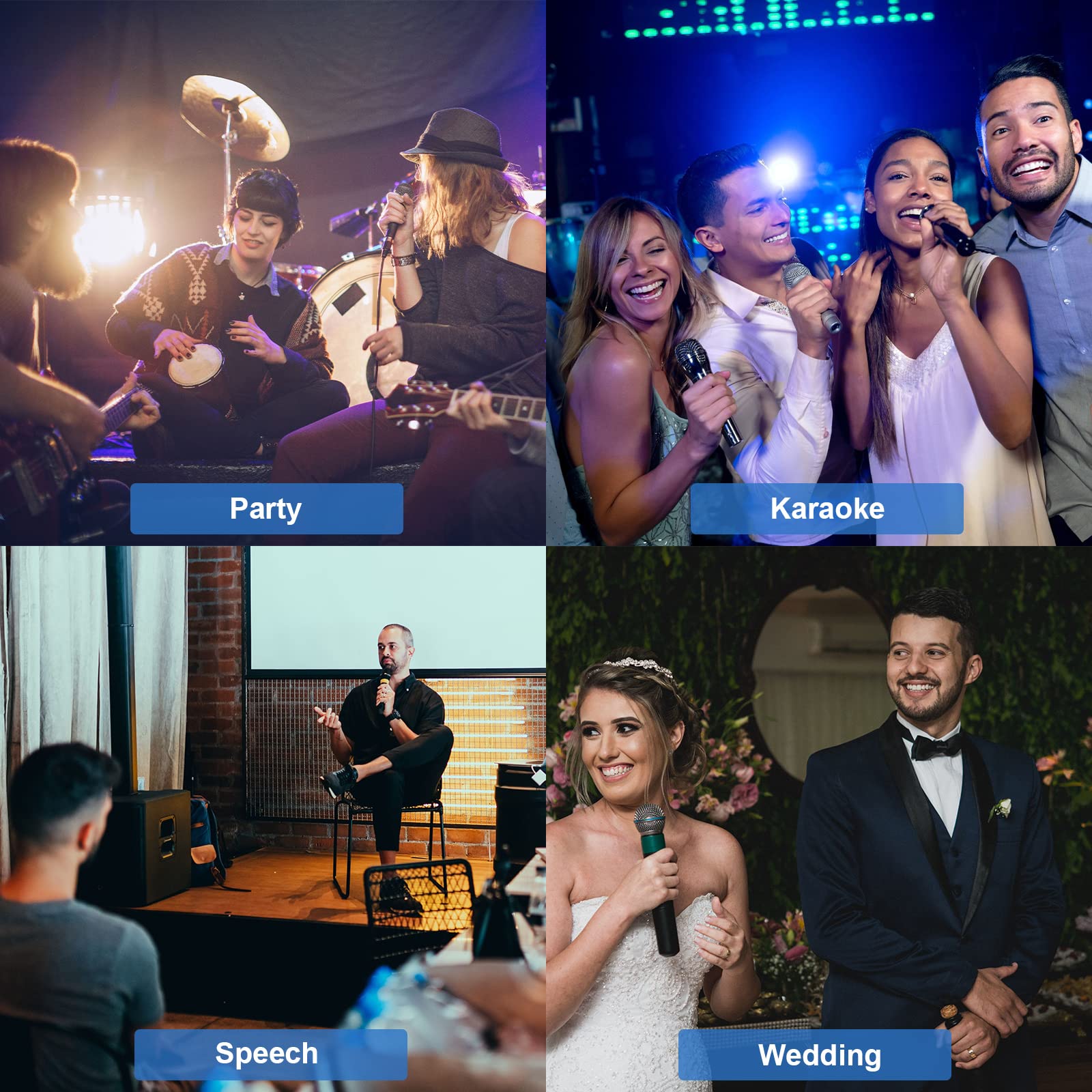 Rybozen Wireless Microphone Karaoke Mixer System, Dual UHF Cordless Mic Handheld Karaoke Microphone for PC, TV, Speaker, Amplifier, Party, Meeting, DJ, Wedding, Supports AUX Optical in/Out