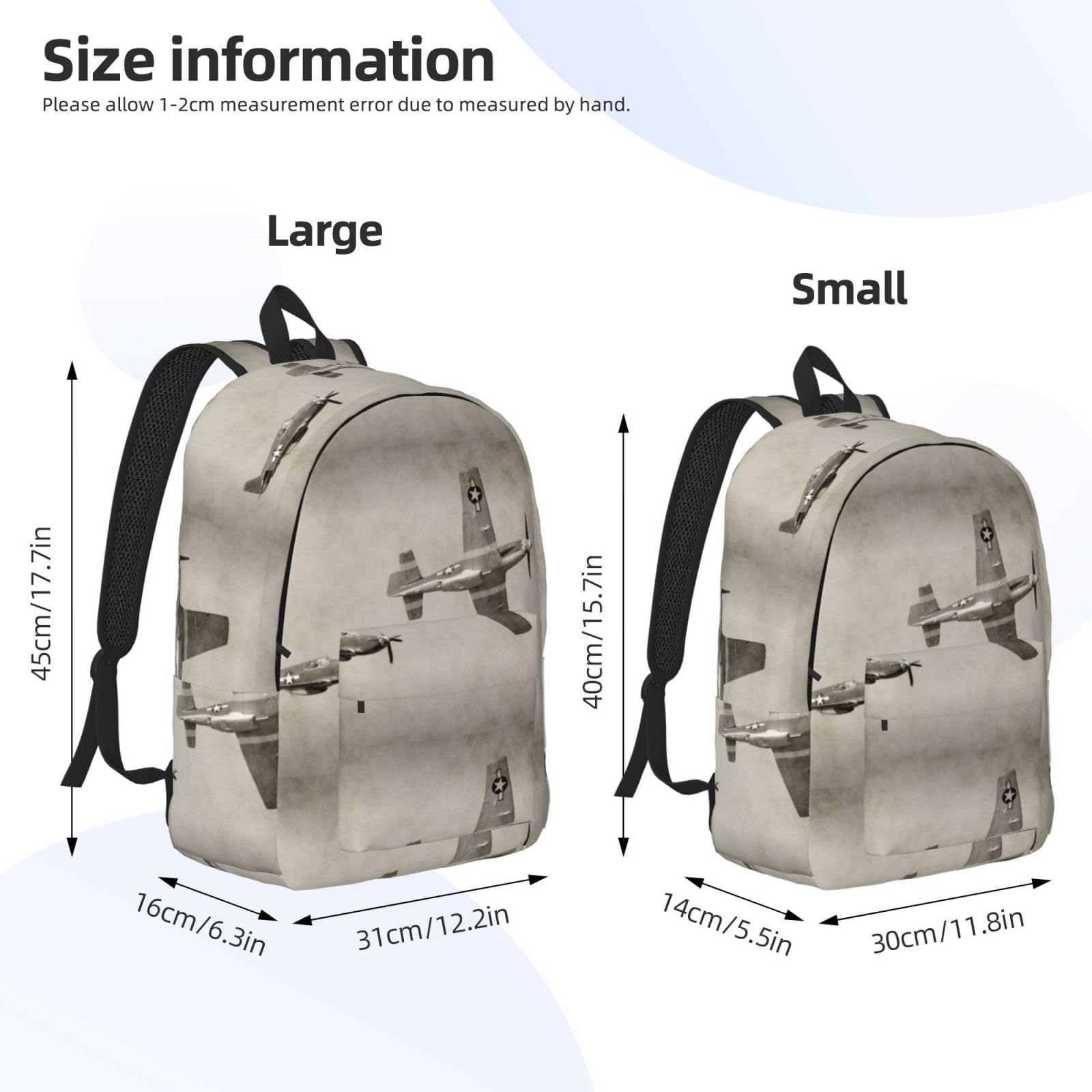 NOKOER World War 2 Aircraft Airplane Printed Canvas Backpack,Casual Daypacks,Laptop Backpack For Women Men,Lightweight Travel Daypack