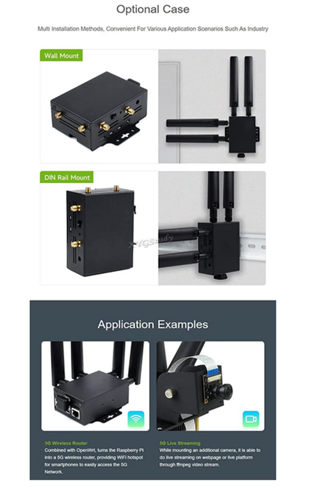 XYGStudy 5G/4G/3G SIM8262E-M2 5G HAT for Raspberry Pi, Quad Antennas 5G NSA Multi-Band, with Protection Case Kit (SIM8262E-M2 5G HAT (with case))