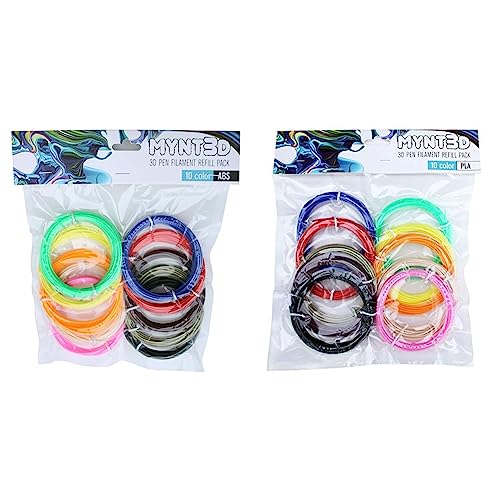 MYNT3D ABS 3D Pen Filament Refill Pack (10 Color, 3m Each) & PLA 3D Pen Filament Refill Pack (10 Color, 3m Each)