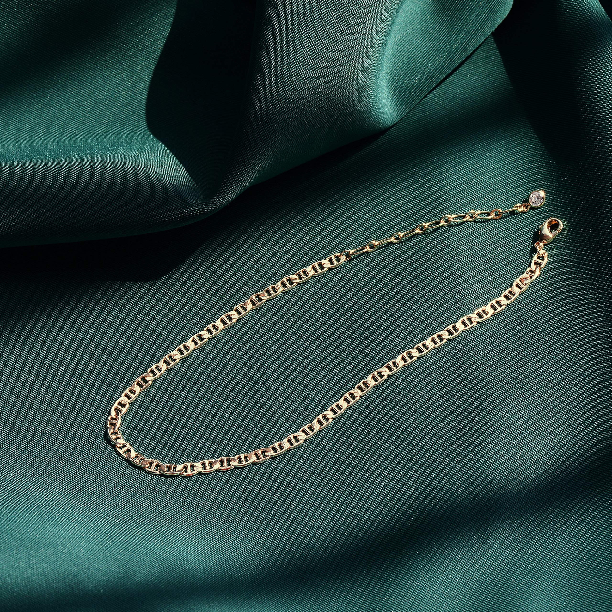 MEVECCO Link Chain Anklet 14K Gold Plated Boho Cute Dainty Mariner Chain Foot Ankle Bracelet Women