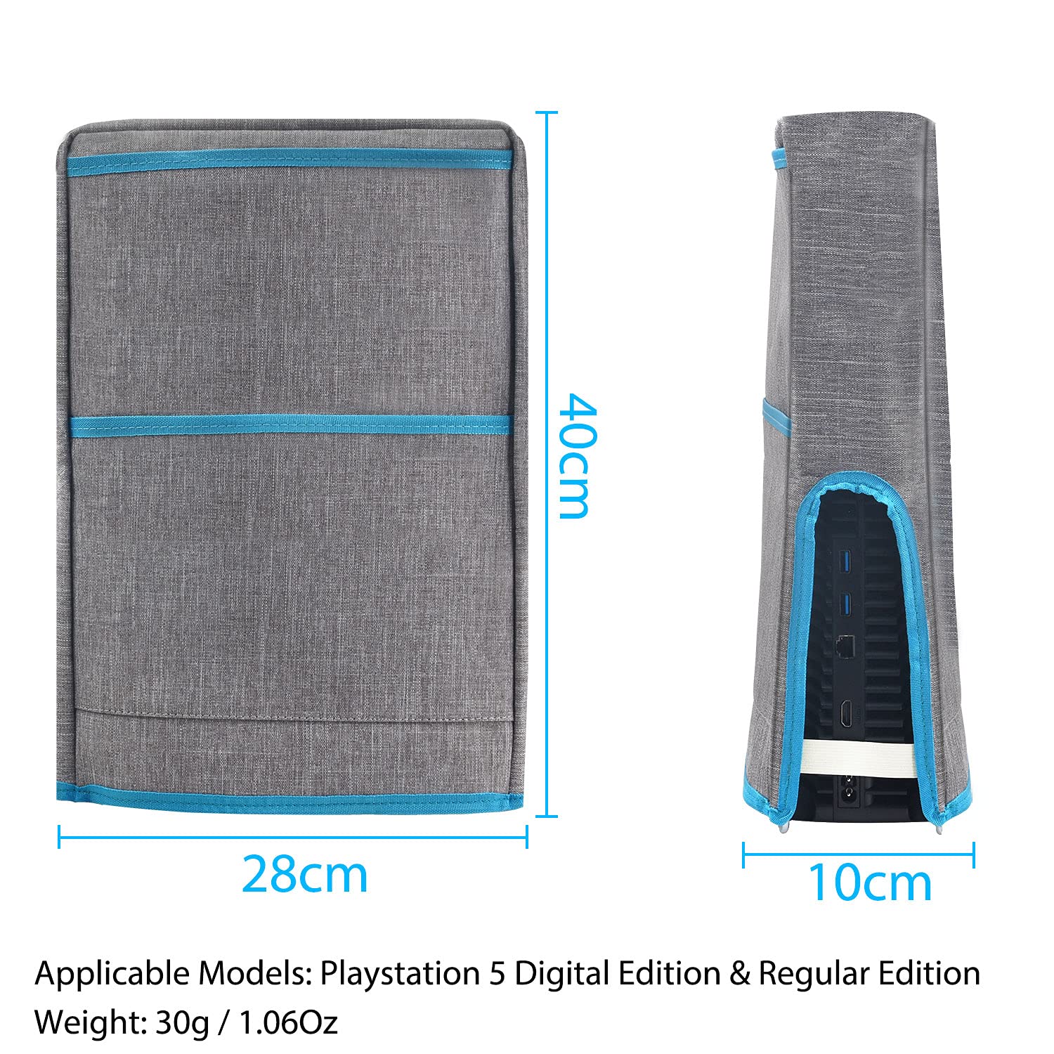 PS5 Dust Cover Protective Cover for Playstation 5 Console Digital Edition & Regular Edition Soft Neat Lining Dust Guard with Game Disc and Controller Storage Pocket (Gray)