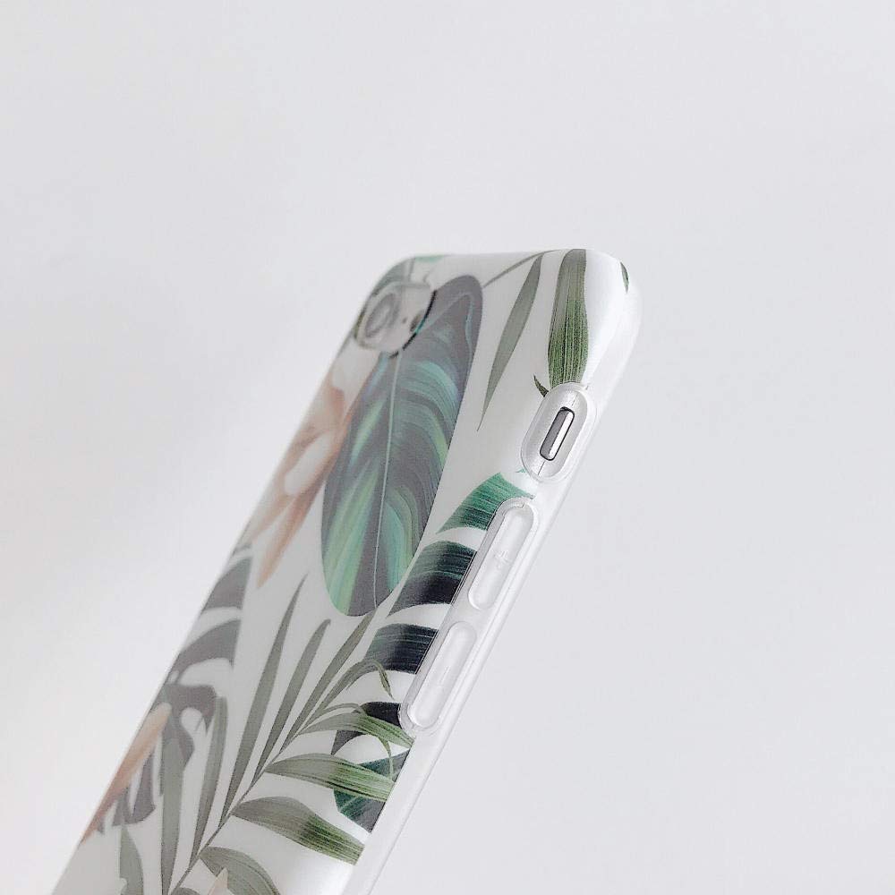 ooooops for iPhone SE2022 Case, SE2020 Case, 8 Case,7 Case for Women Girls,Green Leaves with White Floral Pattern Design, Slim Fit Clear Soft Full-Body Protective Phone Cover (Leaves & Flowers)