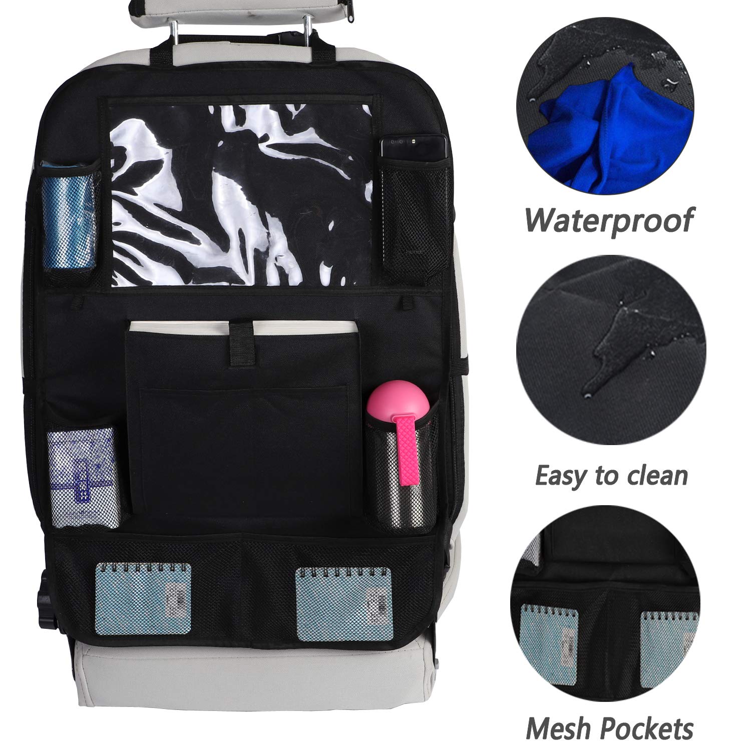 omotor 4PCS Car Seat Protector Set Tablet Holder Kick Mat Cover Car Backseat Organizer for Kid & Toddlers Baby Carseat Cover (2 Sets)