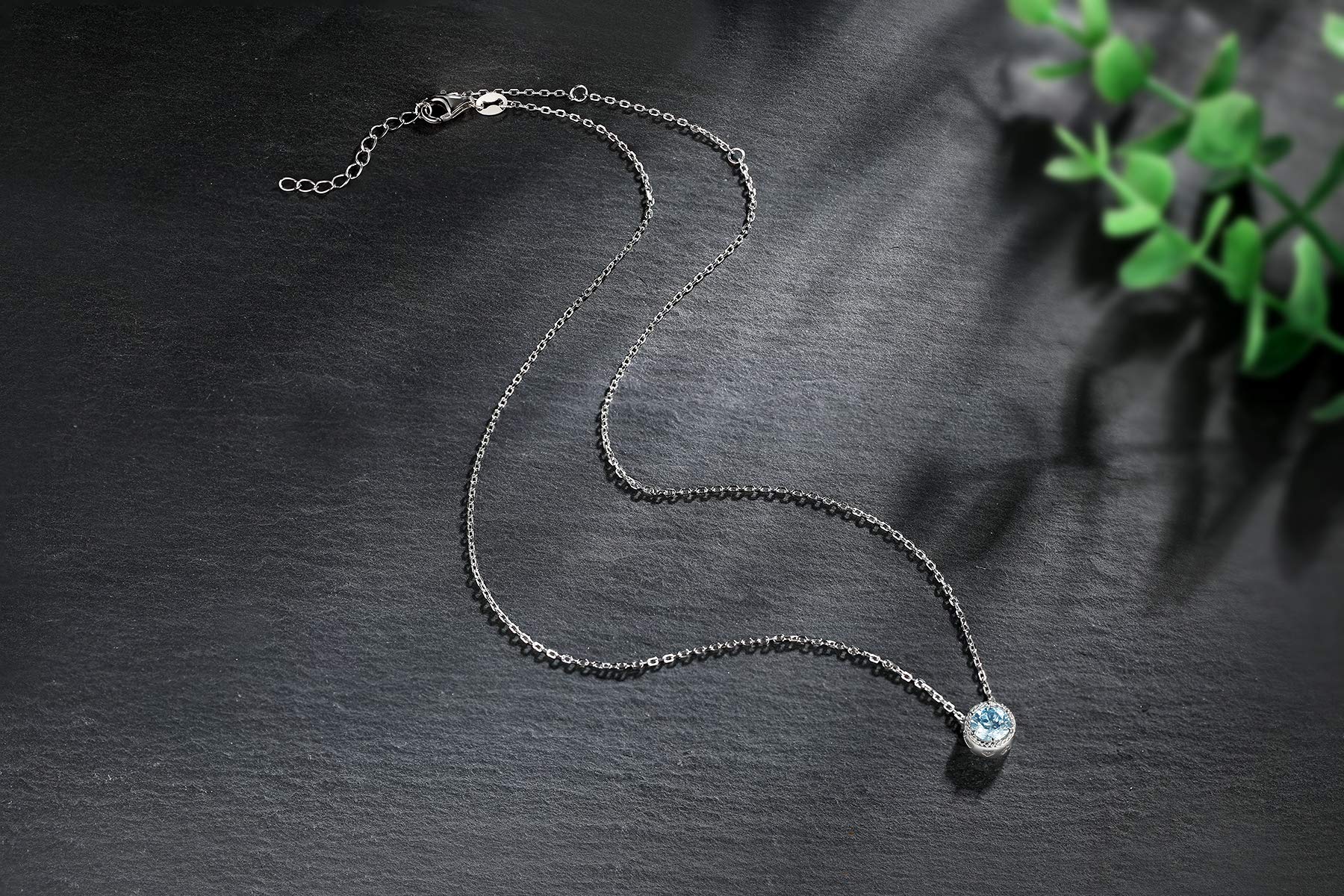 Presentski March Birthstone Necklace White Gold for Mom Women Sterling Silver CZ Blue Pendant Necklaces