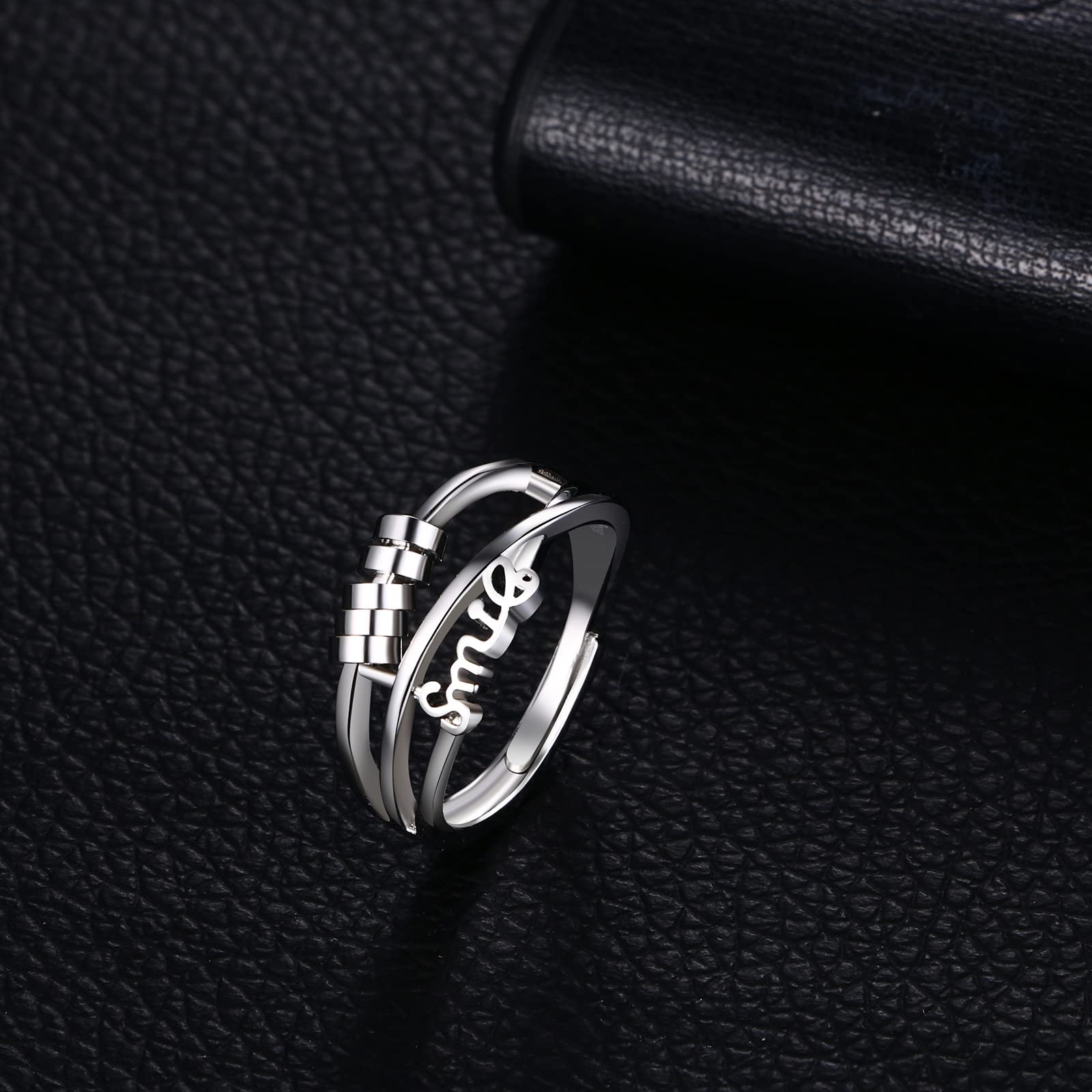 Rofusn 2PCS Fidget Beads Ring Spinner Rings for Women, Adjustable Spinner Anxiety Relief Rings Jewelry Set Fit 6-10 Ring Size