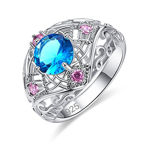 Psiroy 925 Sterling Silver Created Blue Topaz Filled Art Deco Knuckle Wrap Rings Size 12