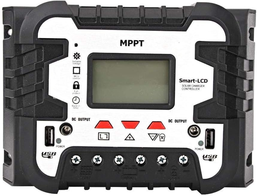 MPPT Solar Charge Controller, 30A/50A/80A Solar Charger Controller MPPT Dual USB LCD Display 2.4A 12V24V IP32 Waterproof Solar Panel Battery Intelligent Regulator(80A)