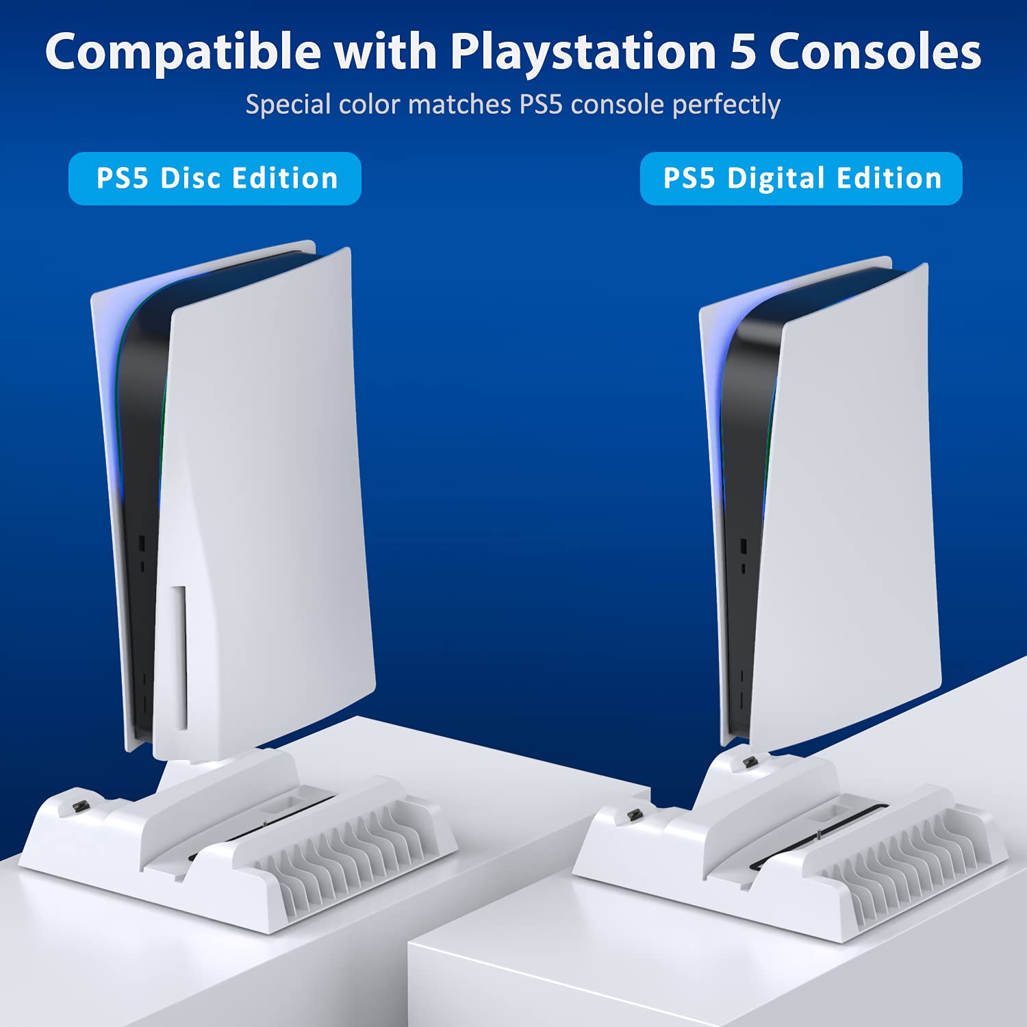 PS5 Stand Cooling Fan with Dual PS5 Charging Station for Playstation 5 Console,OIVO Suction ps5 Cooling Station & PS5 Controller Charger with Fast Charging AC Adapter,12 Game Slots ps5 Accessories